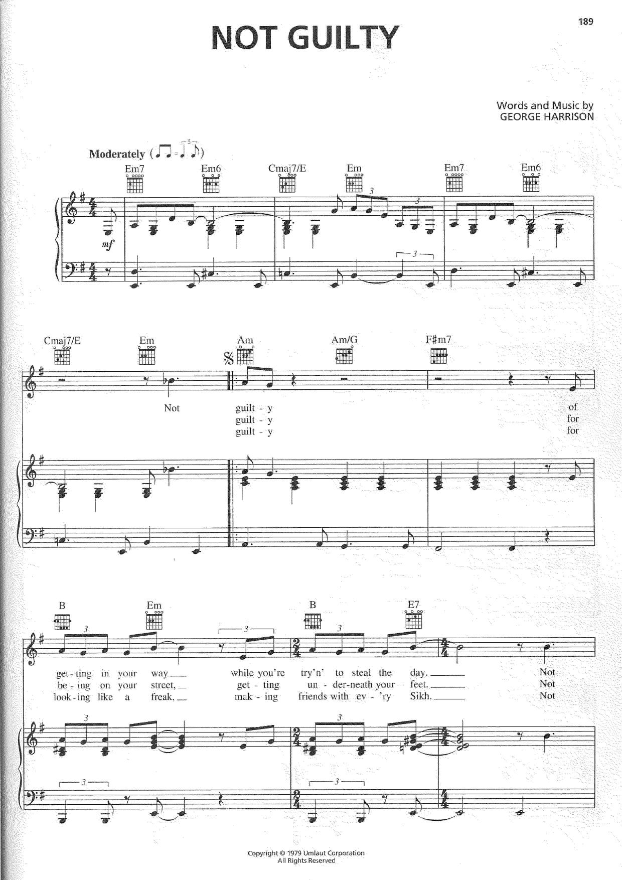 George Harrison-Not Guilty Sheet Music pdf, - Free Score Download ★