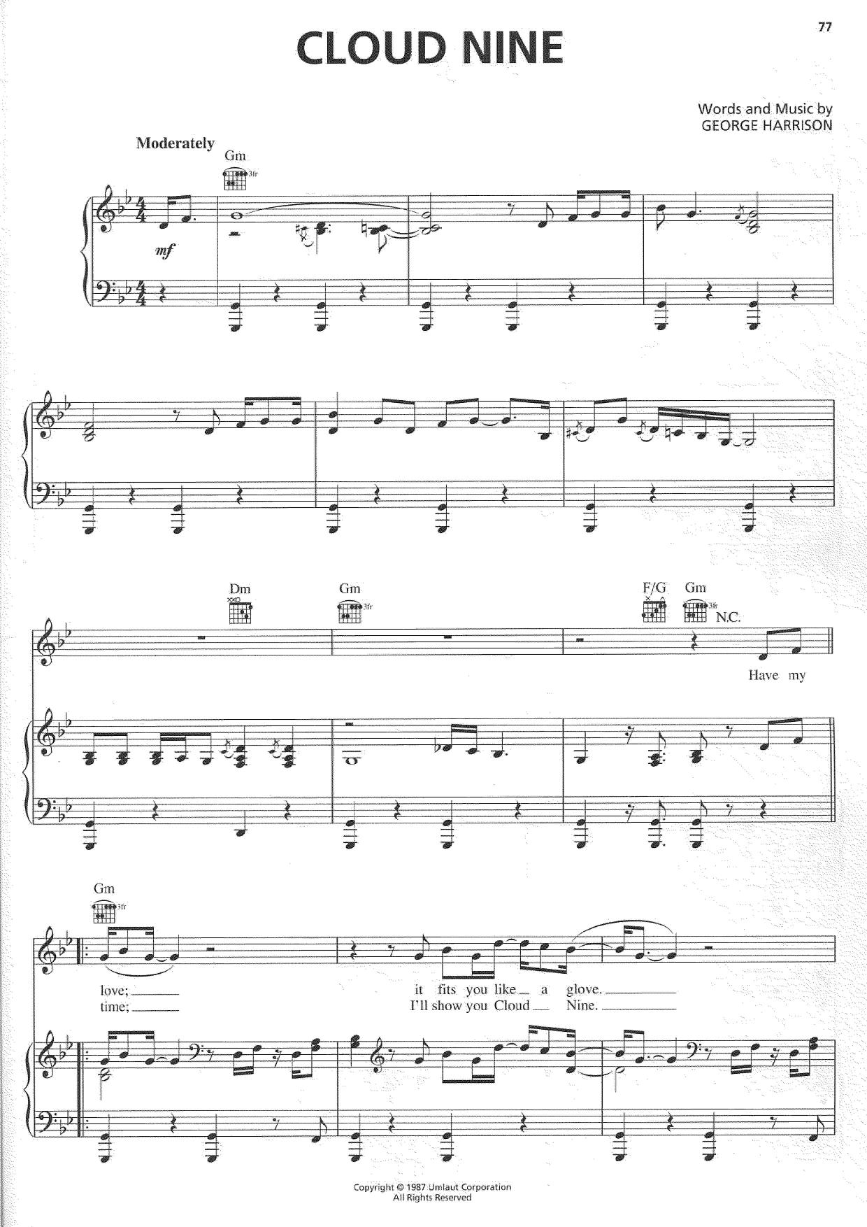 ★George Harrison - Cloud Nine ピアノ譜pdf- 香港ポップピアノ協会 無料PDF楽譜ダウンロード gakufu