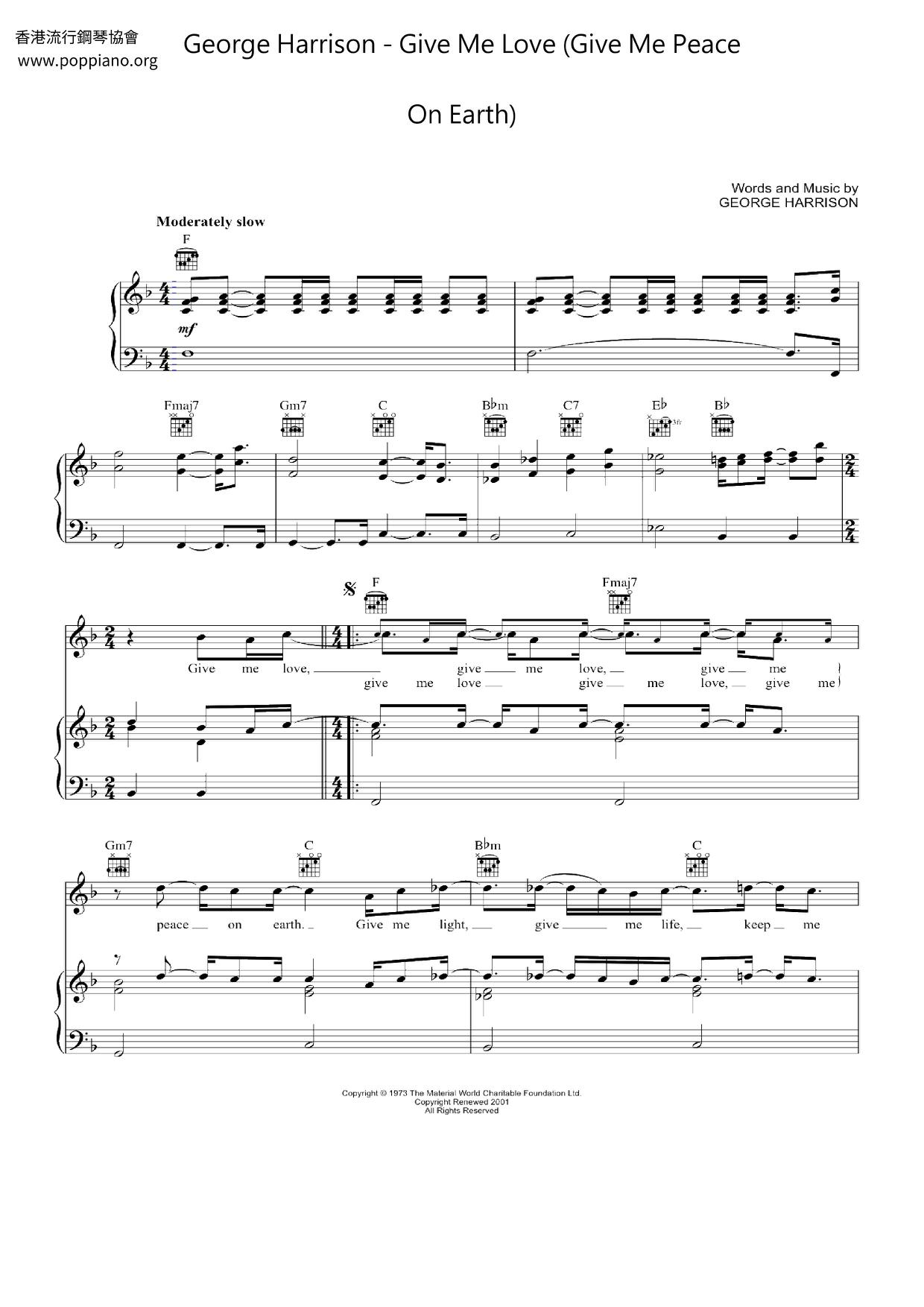 George Harrison-Give Me Love (Give Me Peace On Earth) Sheet Music pdf ...