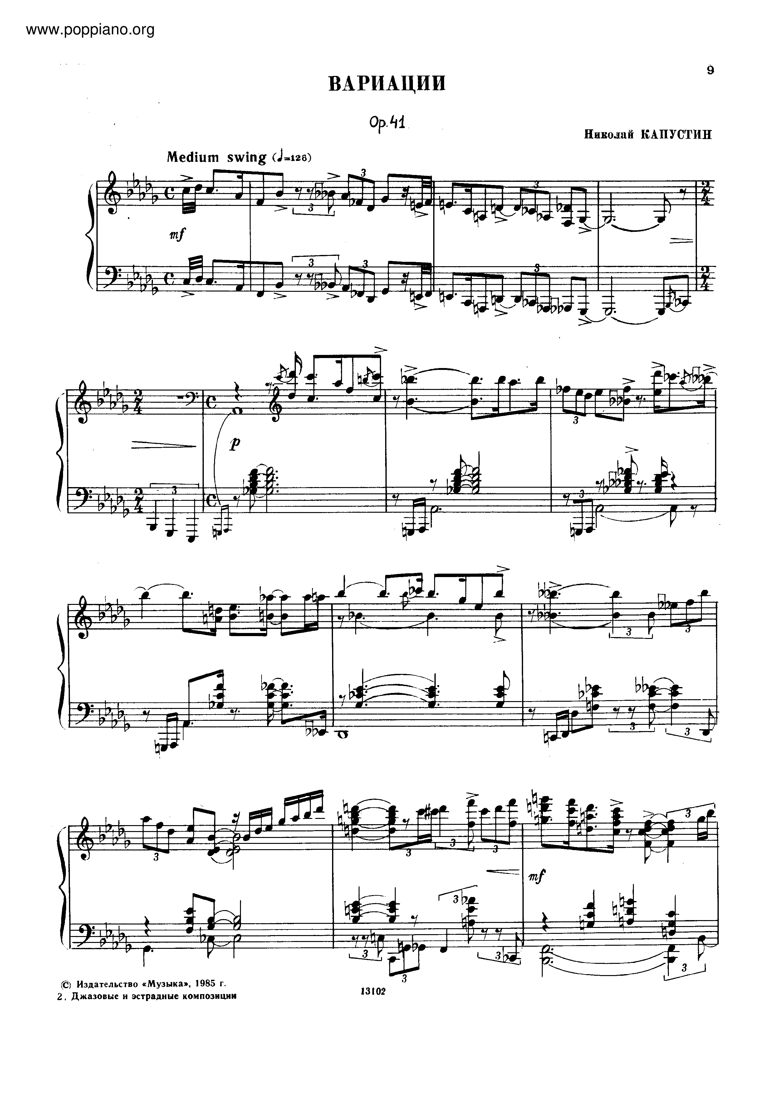 Nikolai Kapustin-Variations, Op. 41 Sheet Music pdf, - Free Score ...