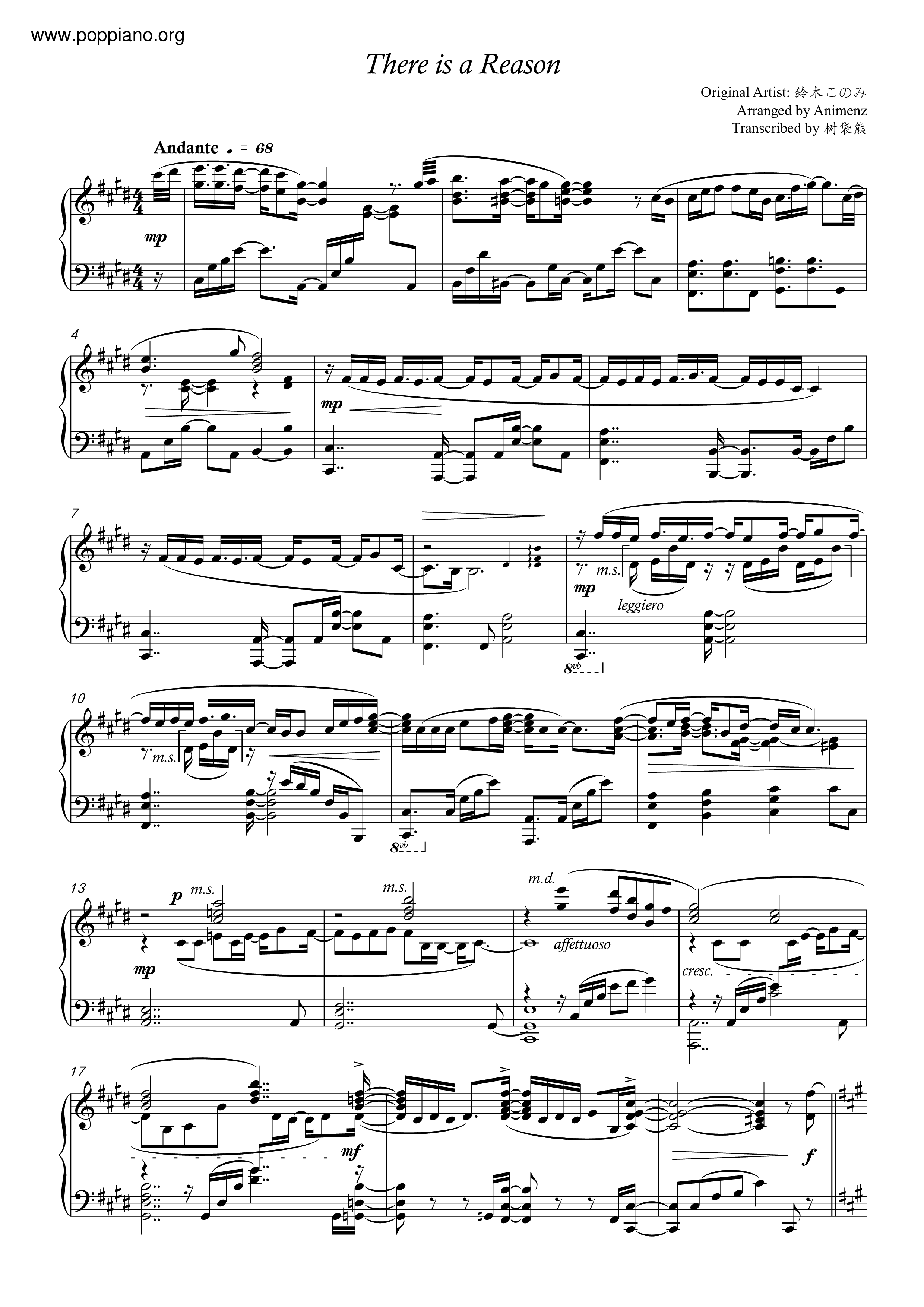There Is A ReasonPDF琴谱免费下载 - 香港流行钢琴协会 ★