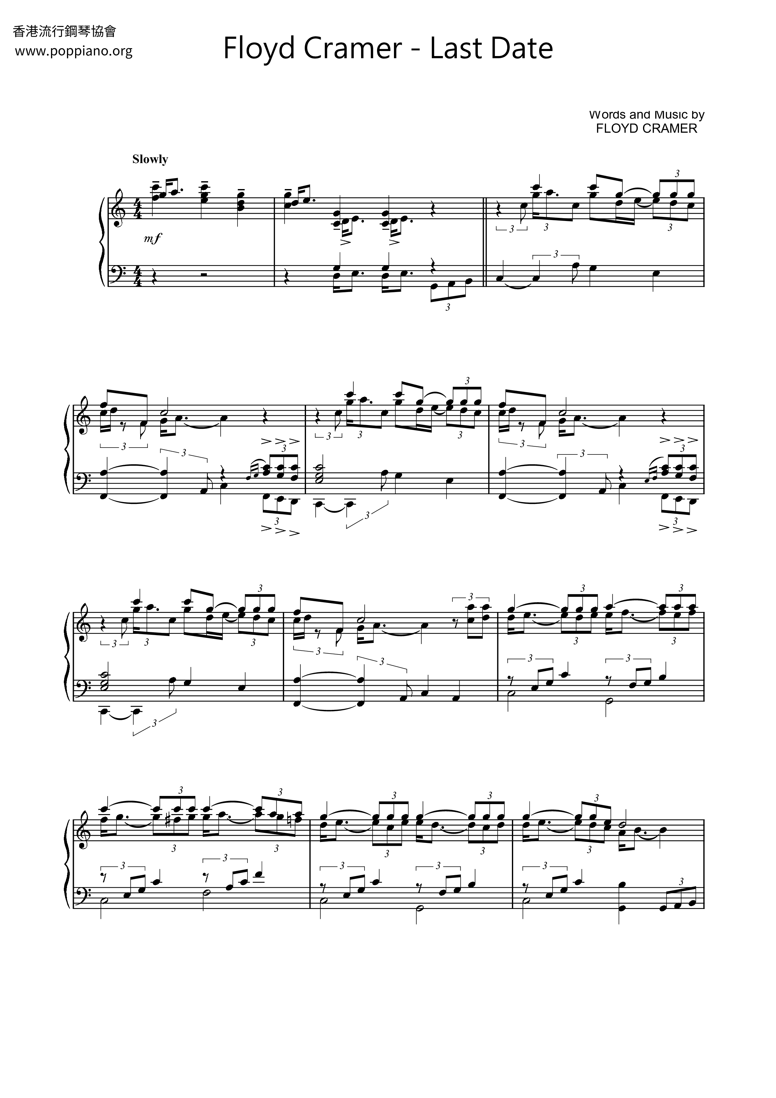 Floyd Cramer-Last Date Sheet Music pdf, - Free Score Download ★