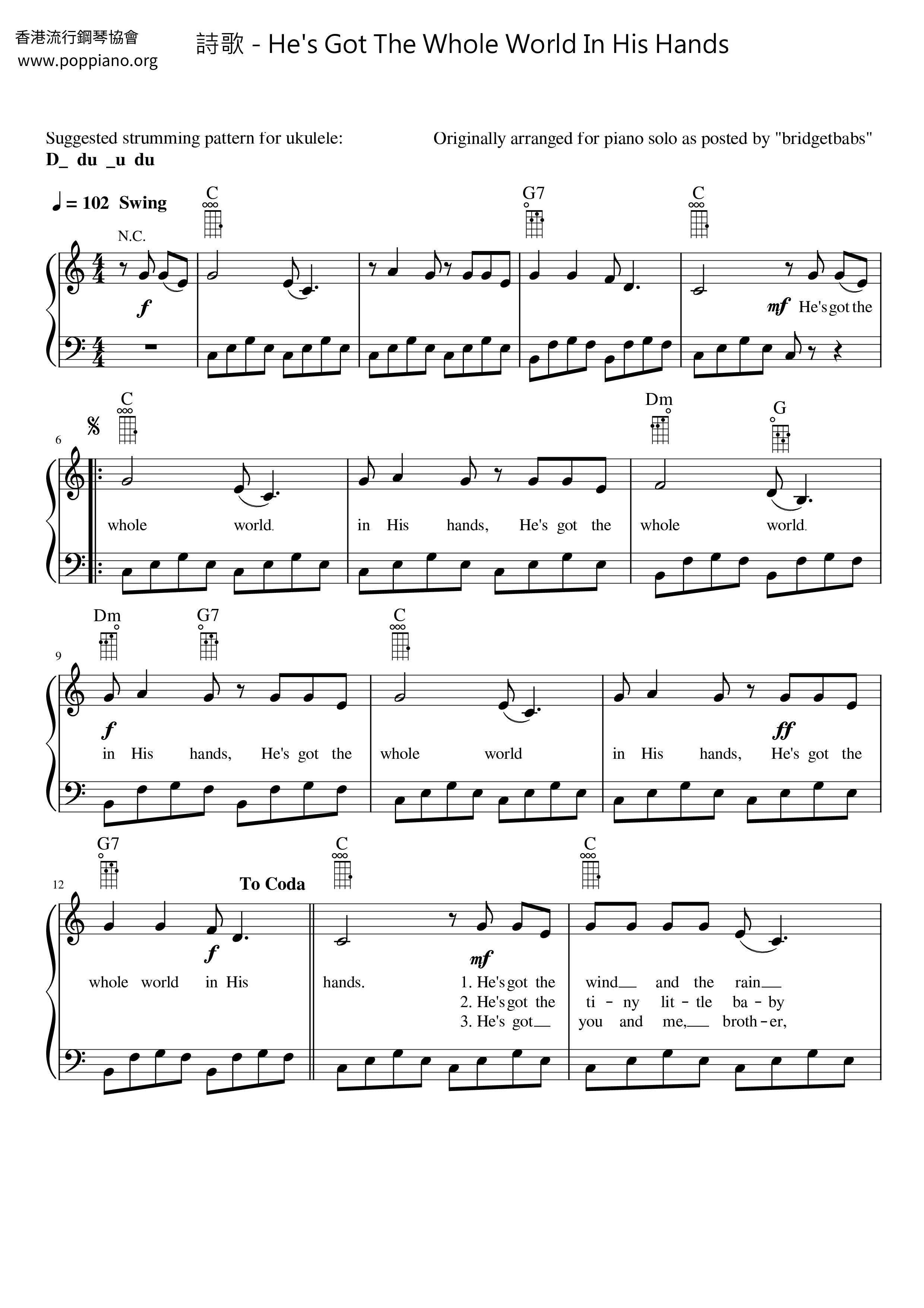 hymn-He's Got The Whole World In His Hands Sheet Music pdf, - Free ...