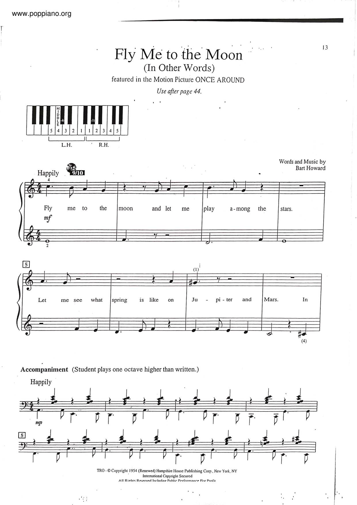 Frank Sinatra-Fly Me To The Moon (In Other Words) 琴譜pdf-香港流行鋼琴協會琴譜下載 ★