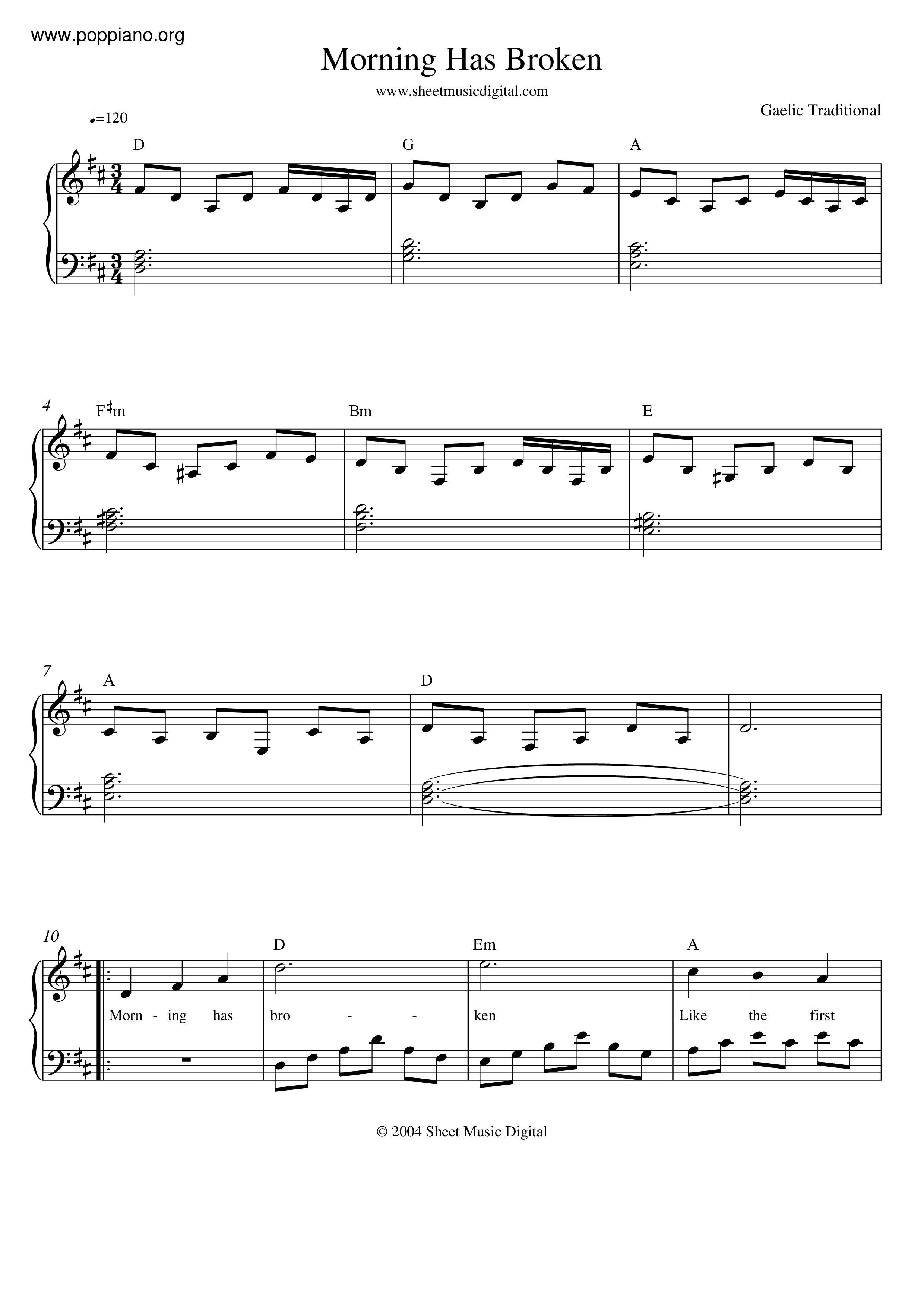 Cat Stevens-Morning Has Broken Sheet Music pdf, - Free Score Download ★