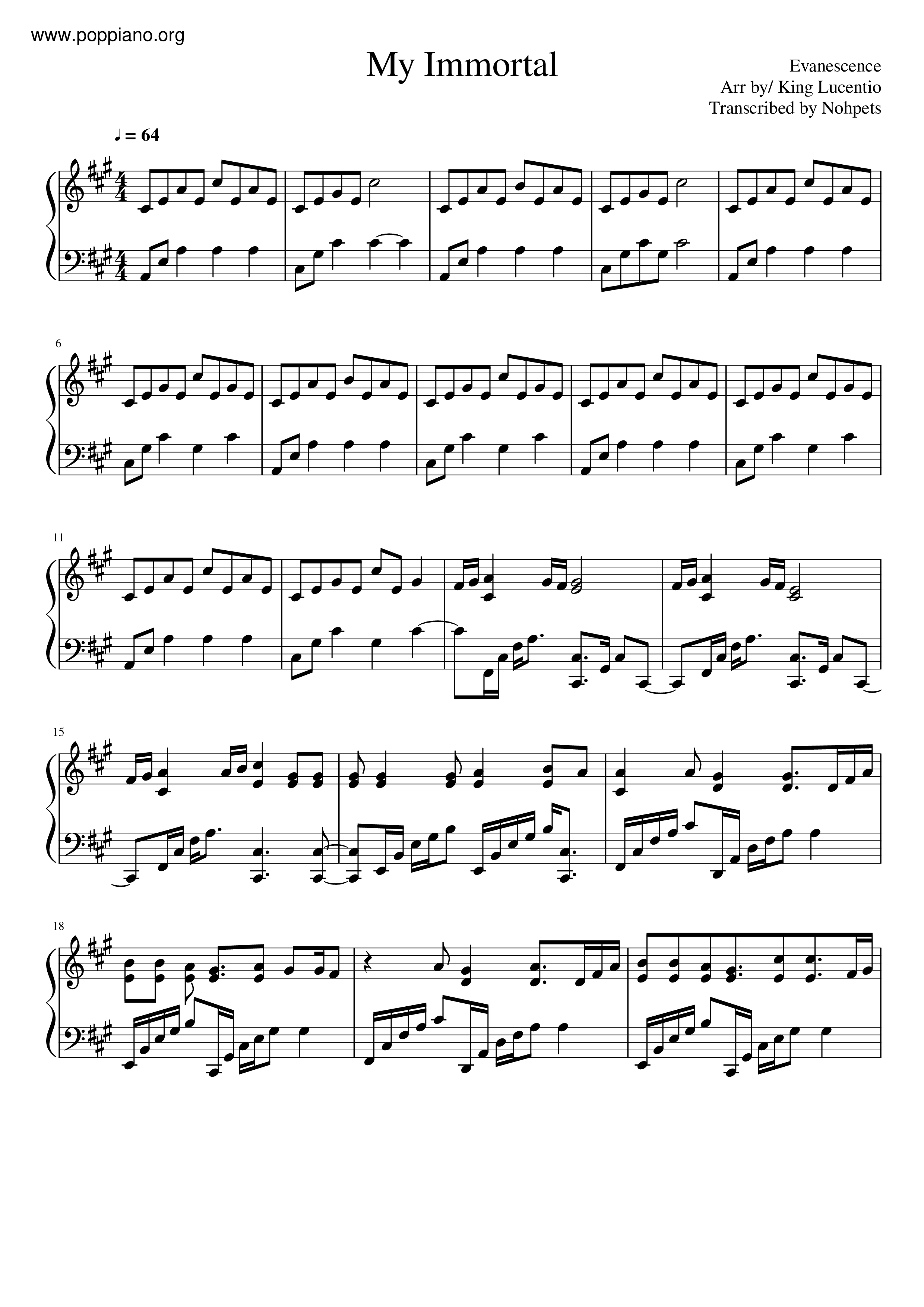 My Immortal - Sheet Music / Piano Score Free PDF Download - HK Pop ...