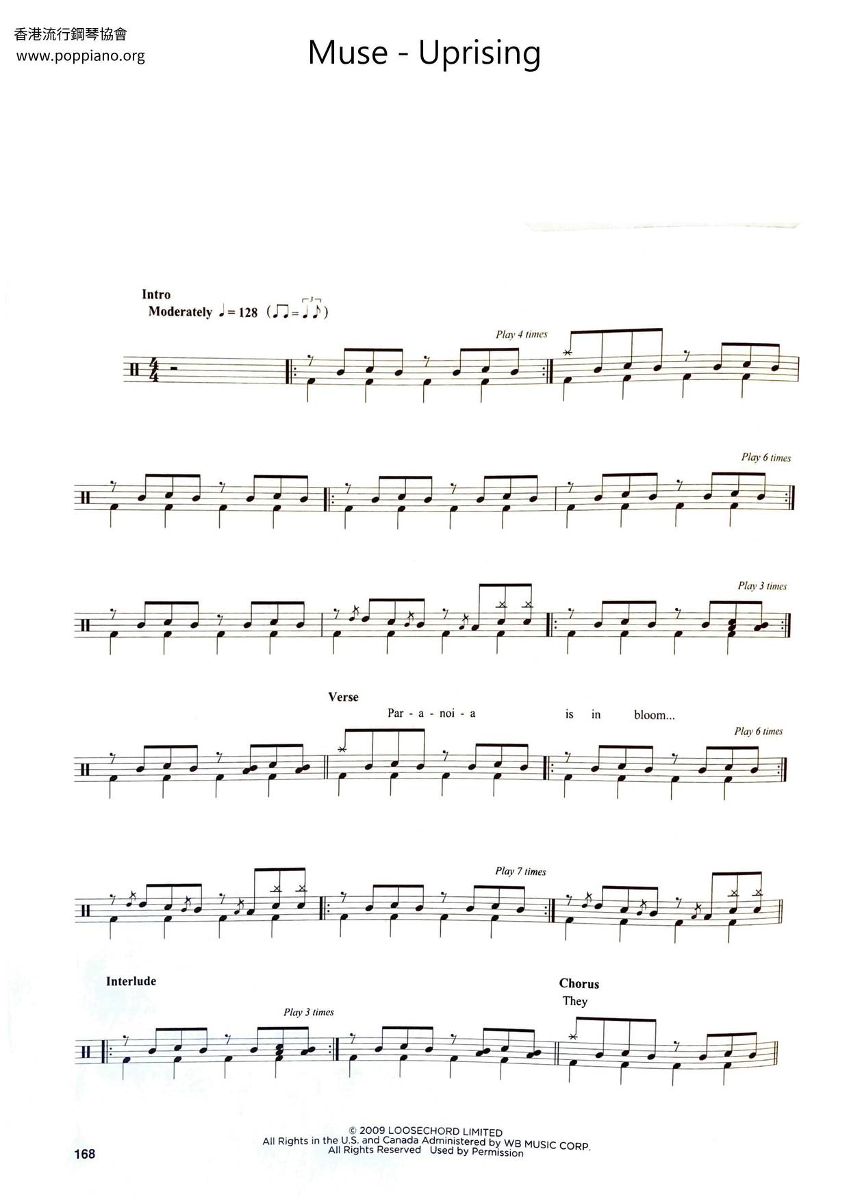 Muse-Uprising Drum Tab pdf, - Free Score Download ★