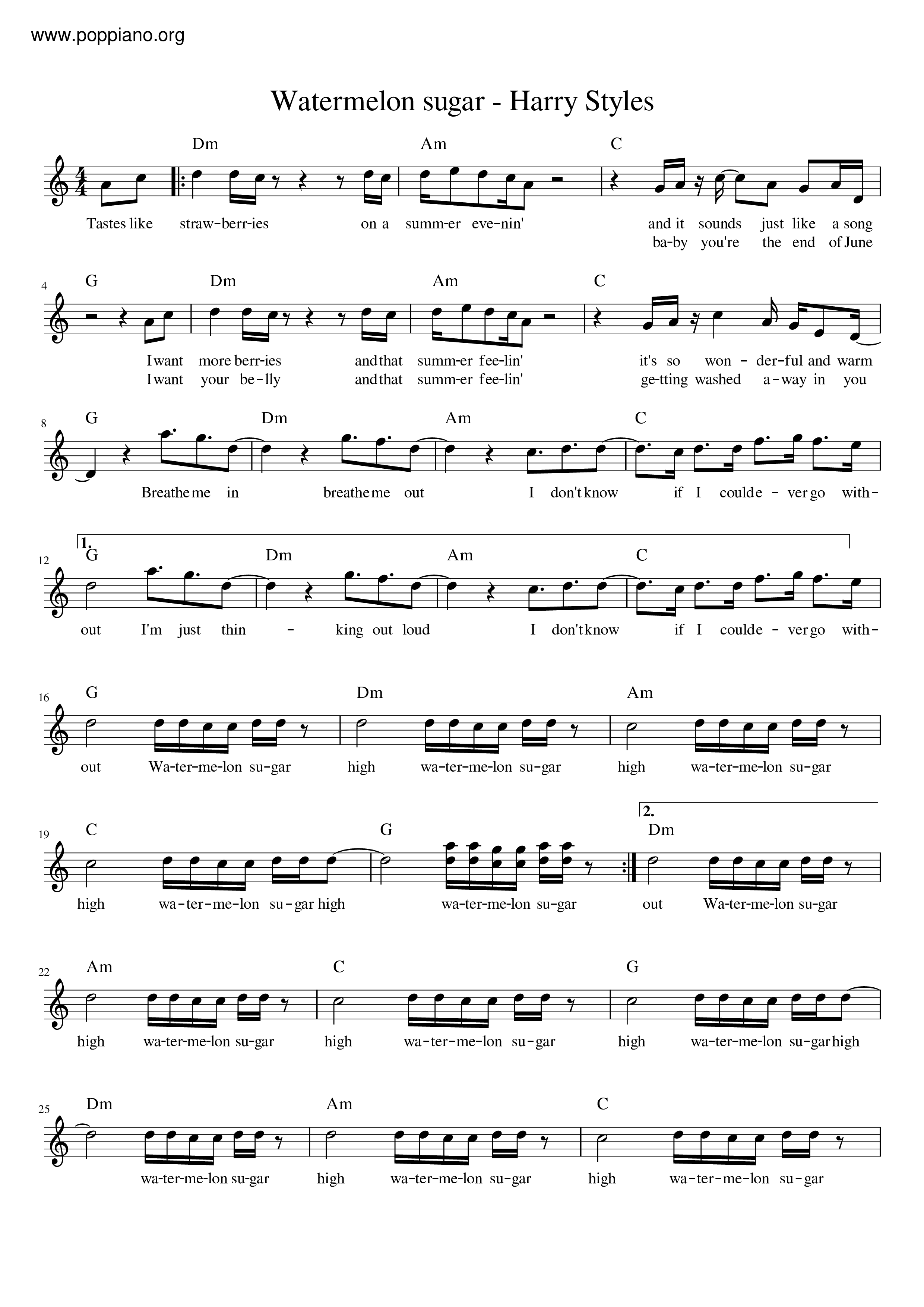 watermelon sugar | Sheet Music | Piano Score Free PDF Download | HK Pop ...