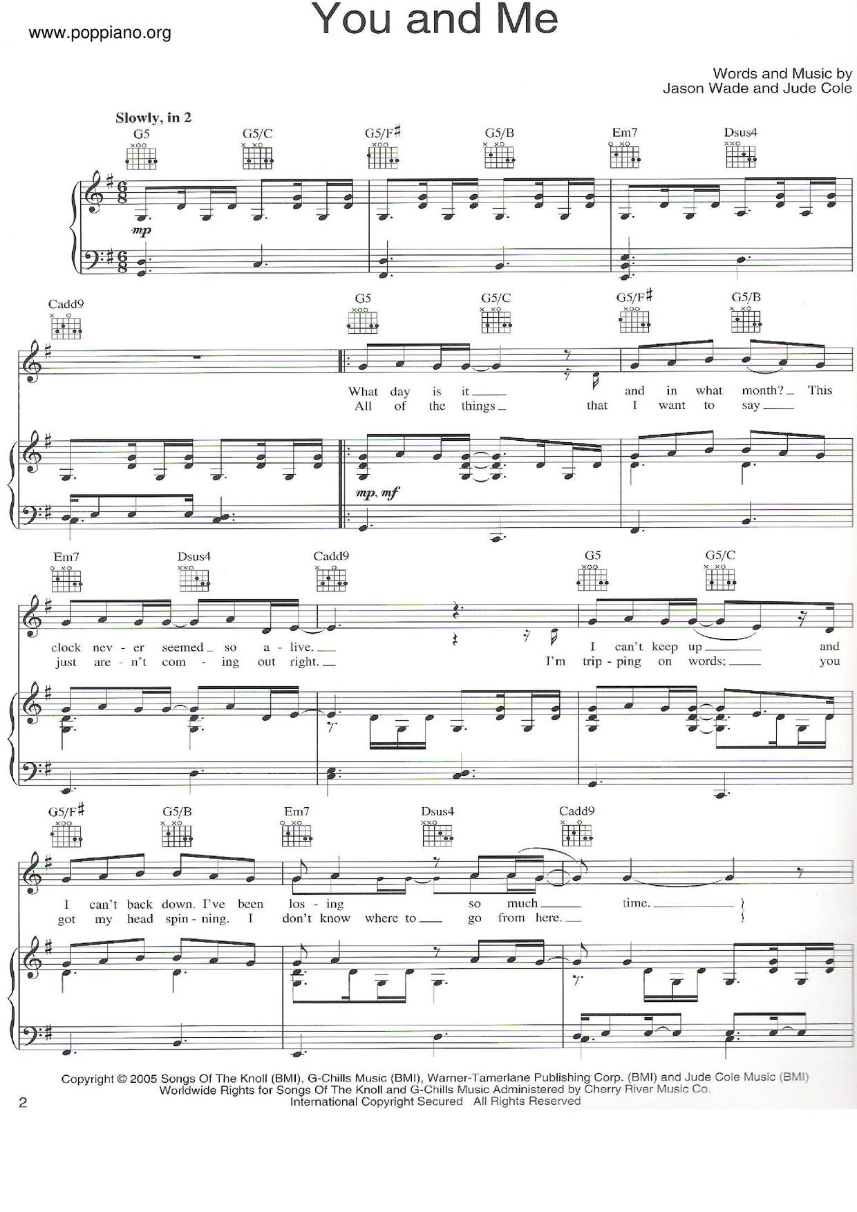 Lifehouse-You And Me Sheet Music pdf, - Free Score Download ★