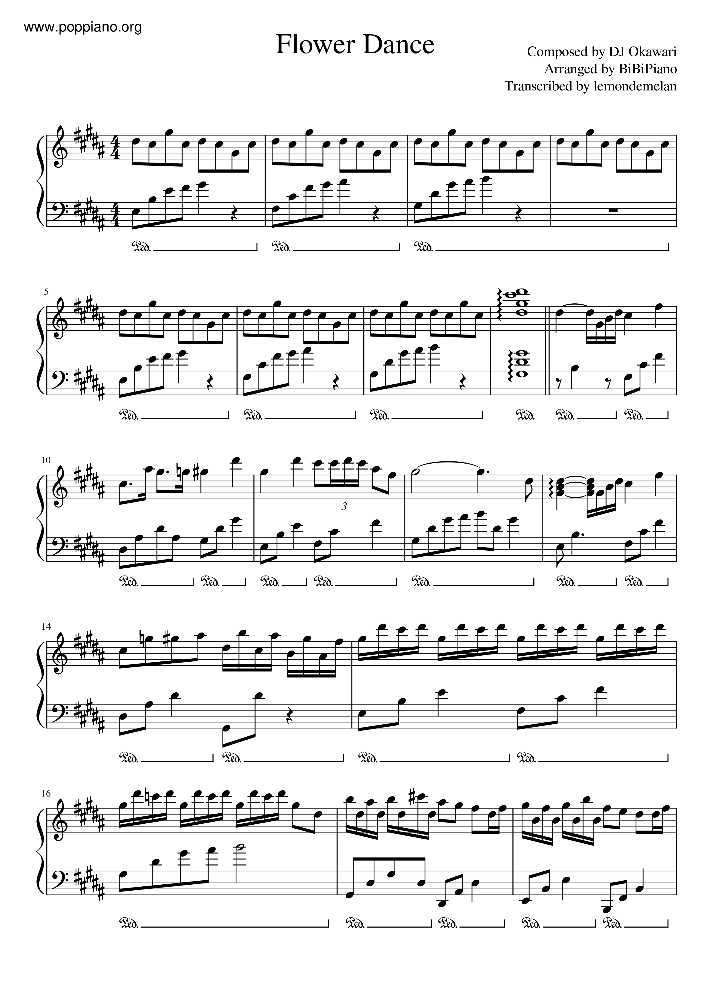 DJ Okawari-花之舞 Flower Dance 琴谱/五线谱pdf (DJ Okawari)-香港流行钢琴协会琴谱下载 ★