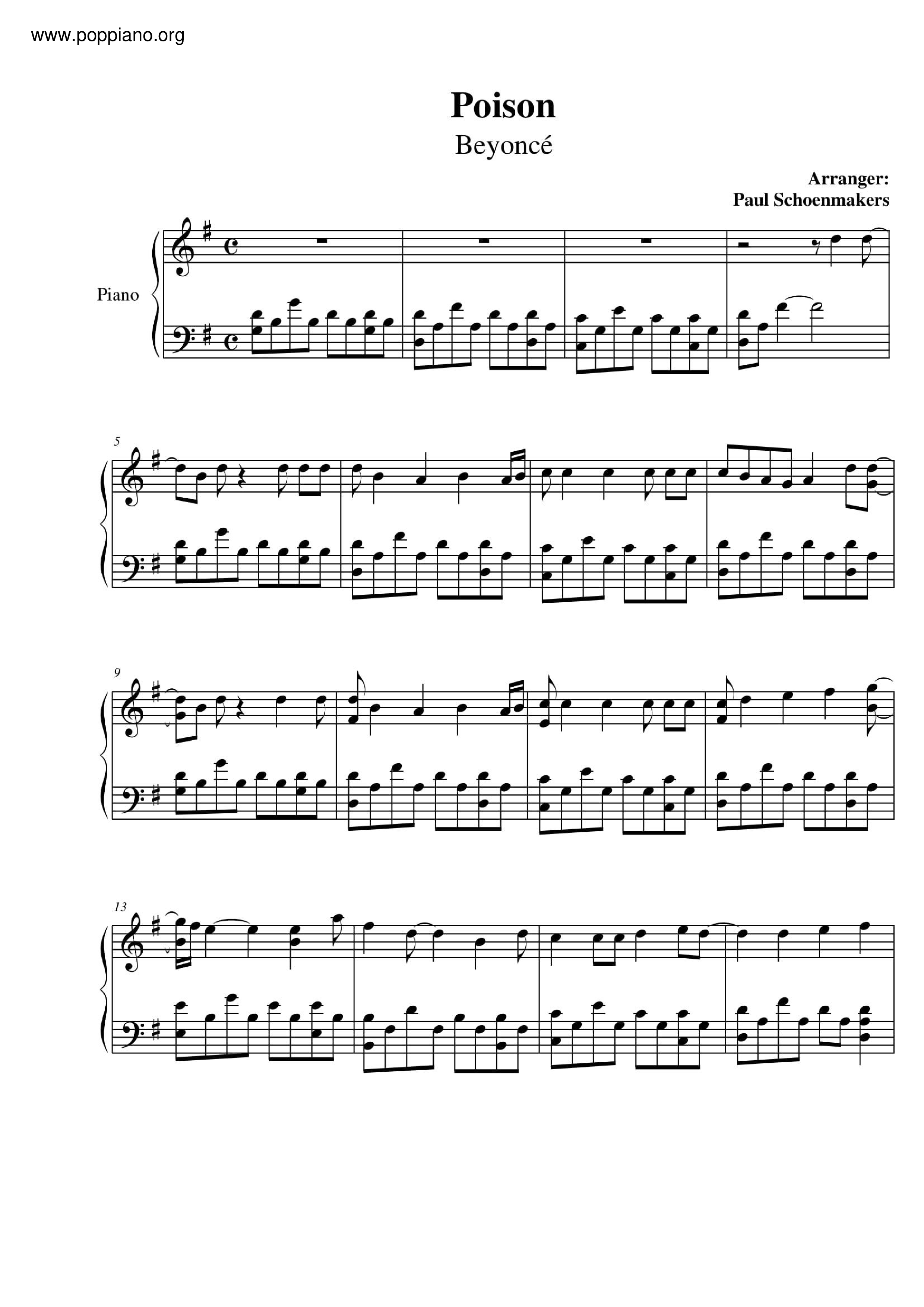 Poison - Sheet Music / Piano Score Free PDF Download - HK Pop Piano ...
