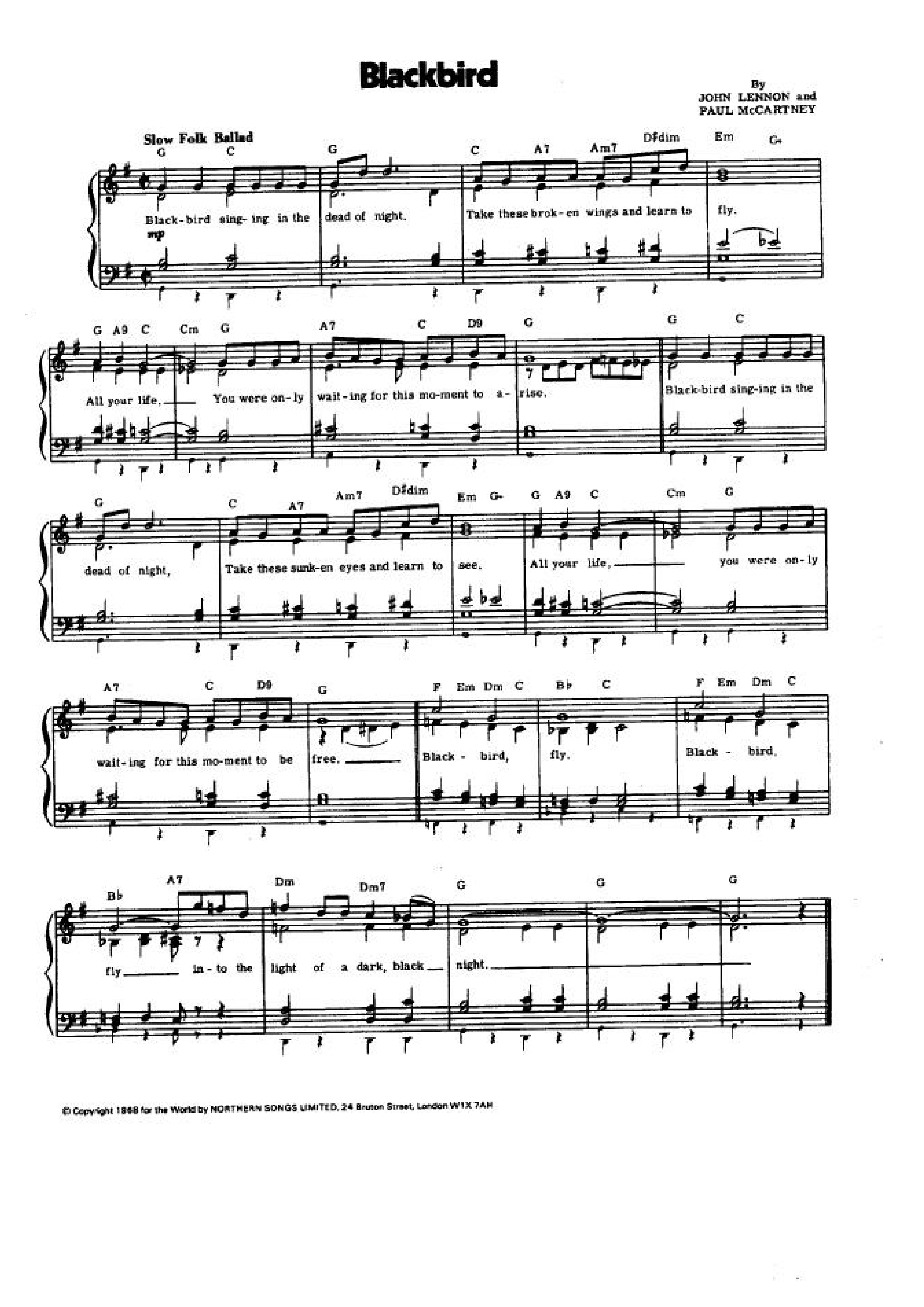 The Beatles-Blackbird Sheet Music pdf, - Free Score Download ★