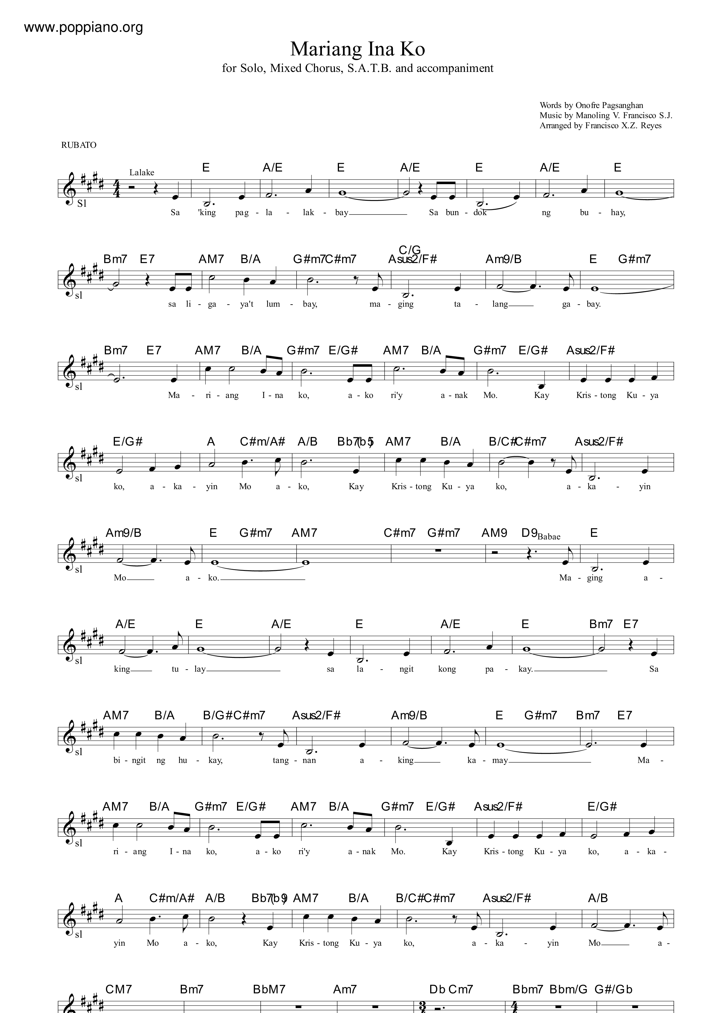 Hymn-Mariang Ina Ko Sheet Music pdf, - Free Score Download ★