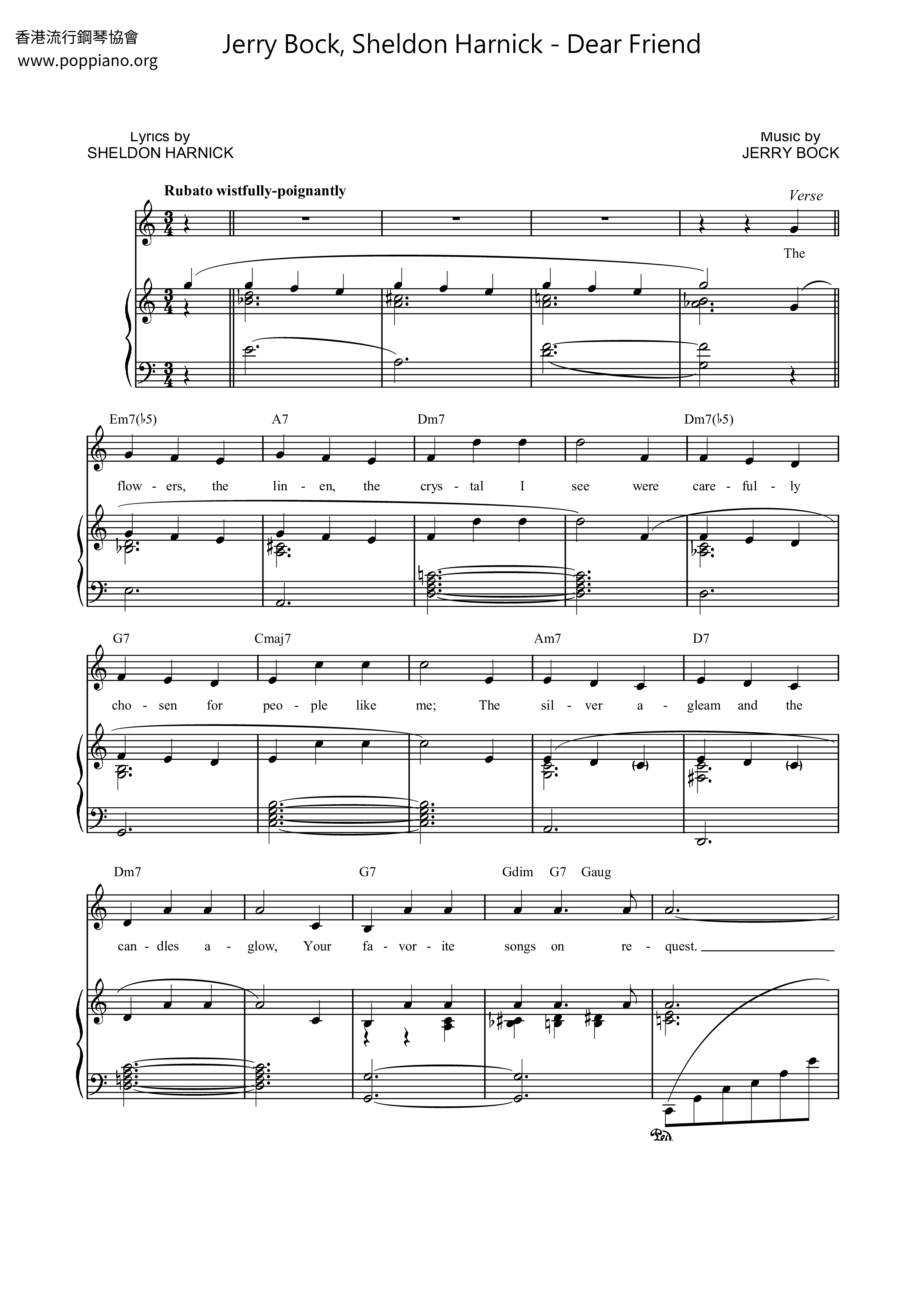 Jerry Bock, Sheldon Harnick-Dear Friend Sheet Music pdf, - Free Score ...