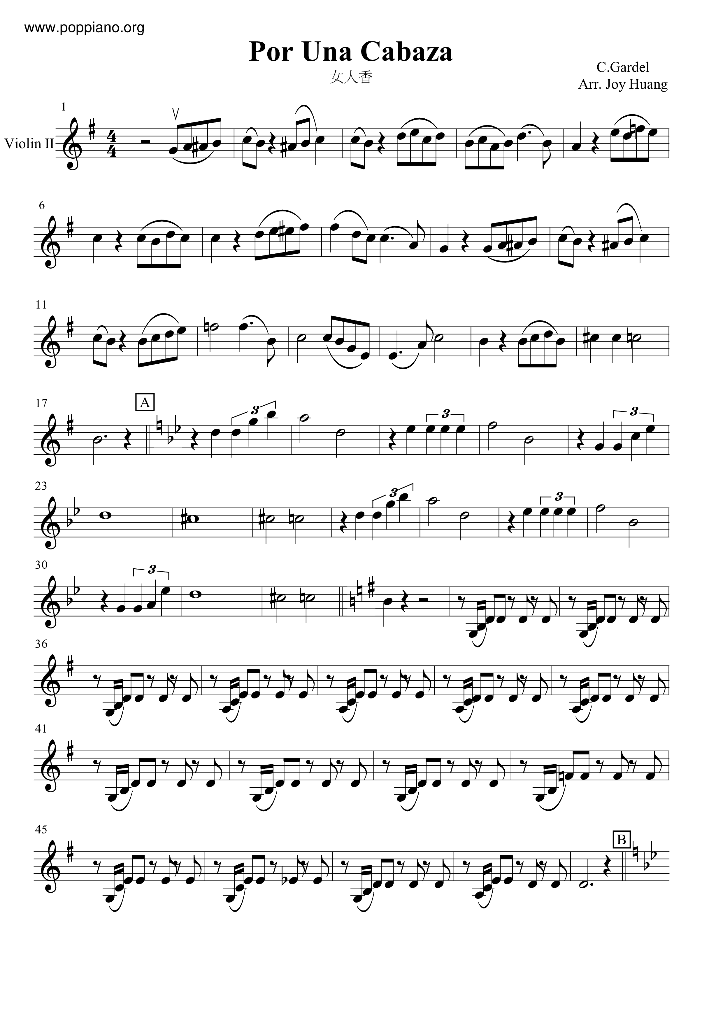 Carlos Gardel-Por Una Cabeza 琴譜pdf-女人香主題曲 - 一步之差 楽譜-香港流行鋼琴協會琴譜下載 ★