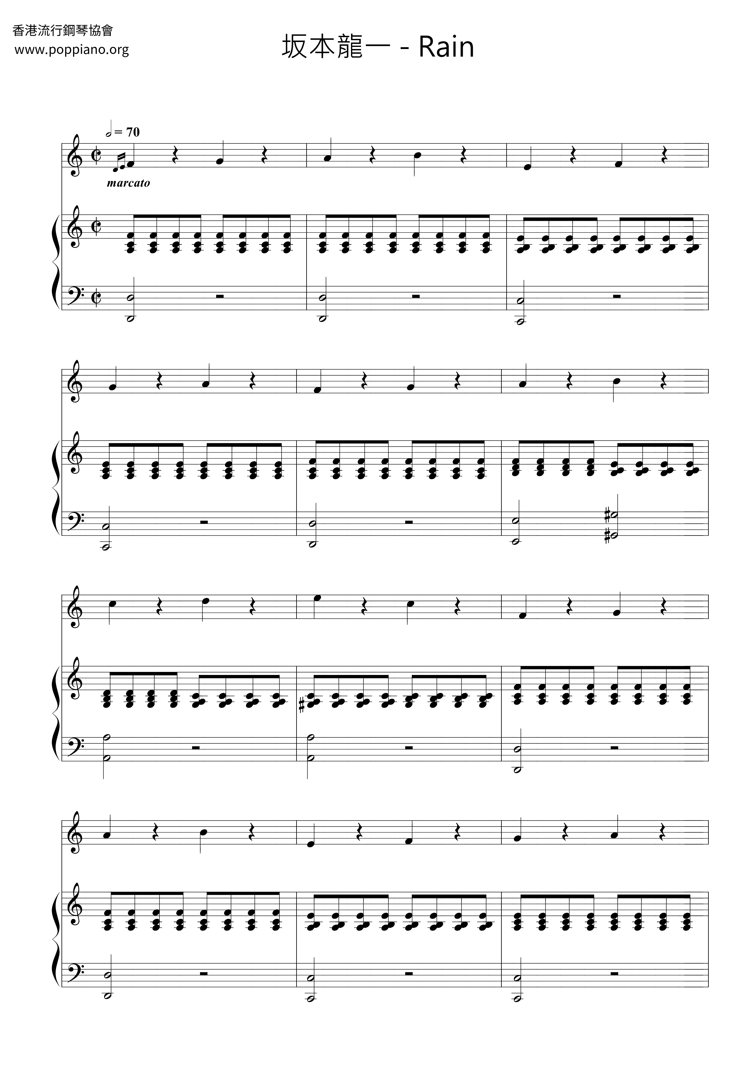 Rain - Sheet Music / Piano Score Free PDF Download - HK Pop Piano Academy ★