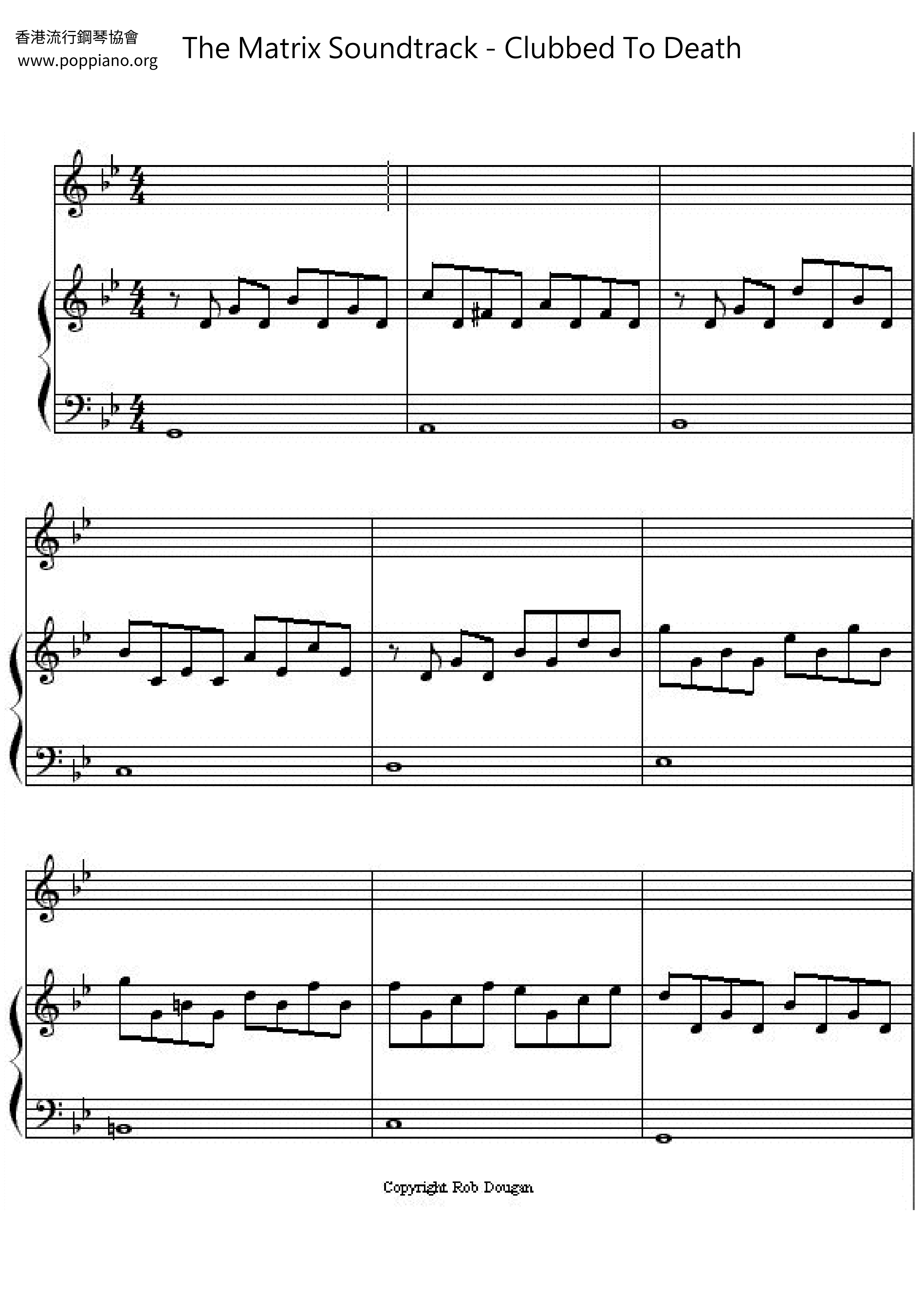 The Matrix Soundtrack-Clubbed To Death Sheet Music pdf, - Free Score ...