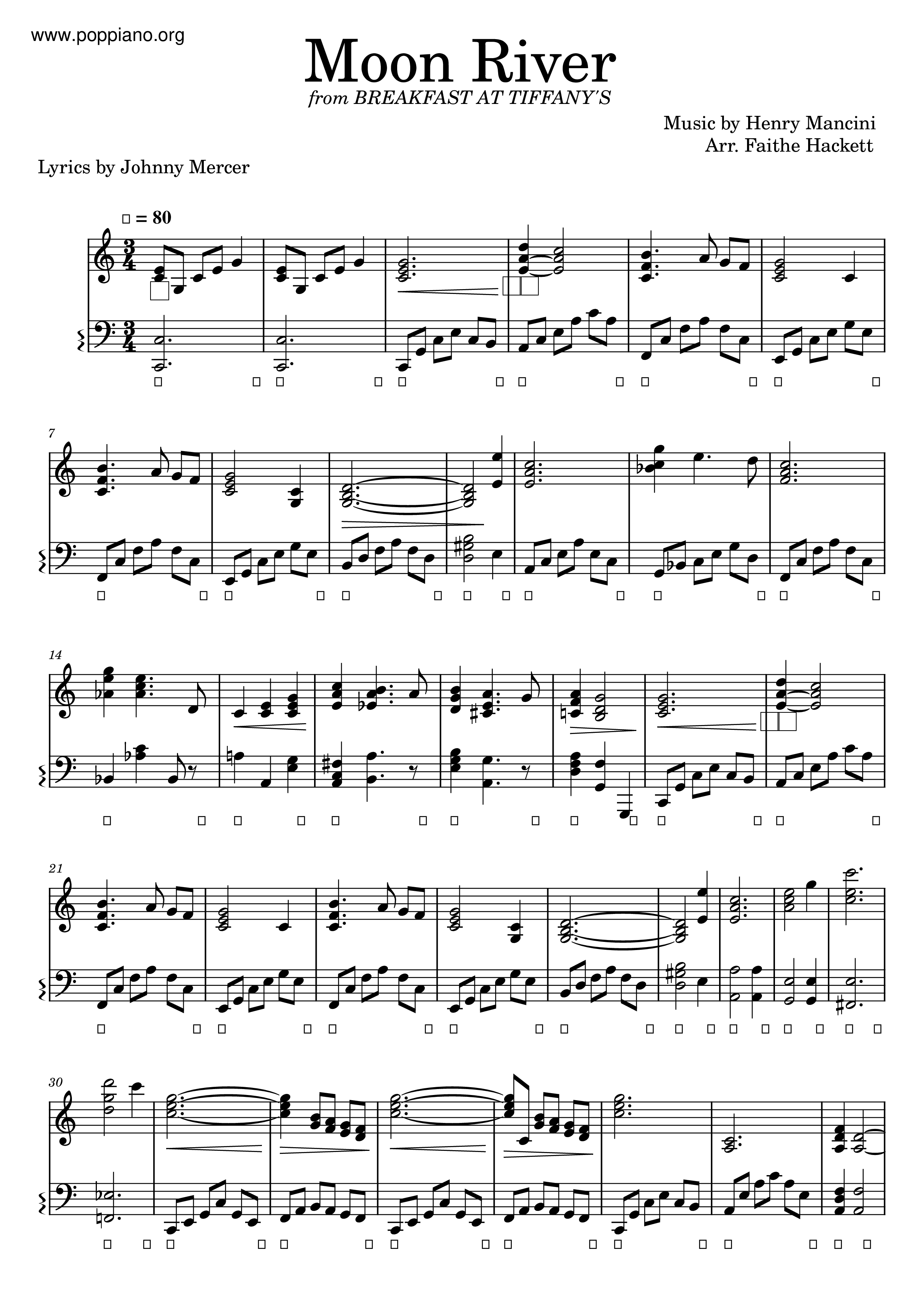 Frank Sinatra, Andy Williams-Moon River (From "Breakfast At Tiffany's") 琴譜pdf-ムーン・リバー 楽譜-香港流行鋼琴協 ...