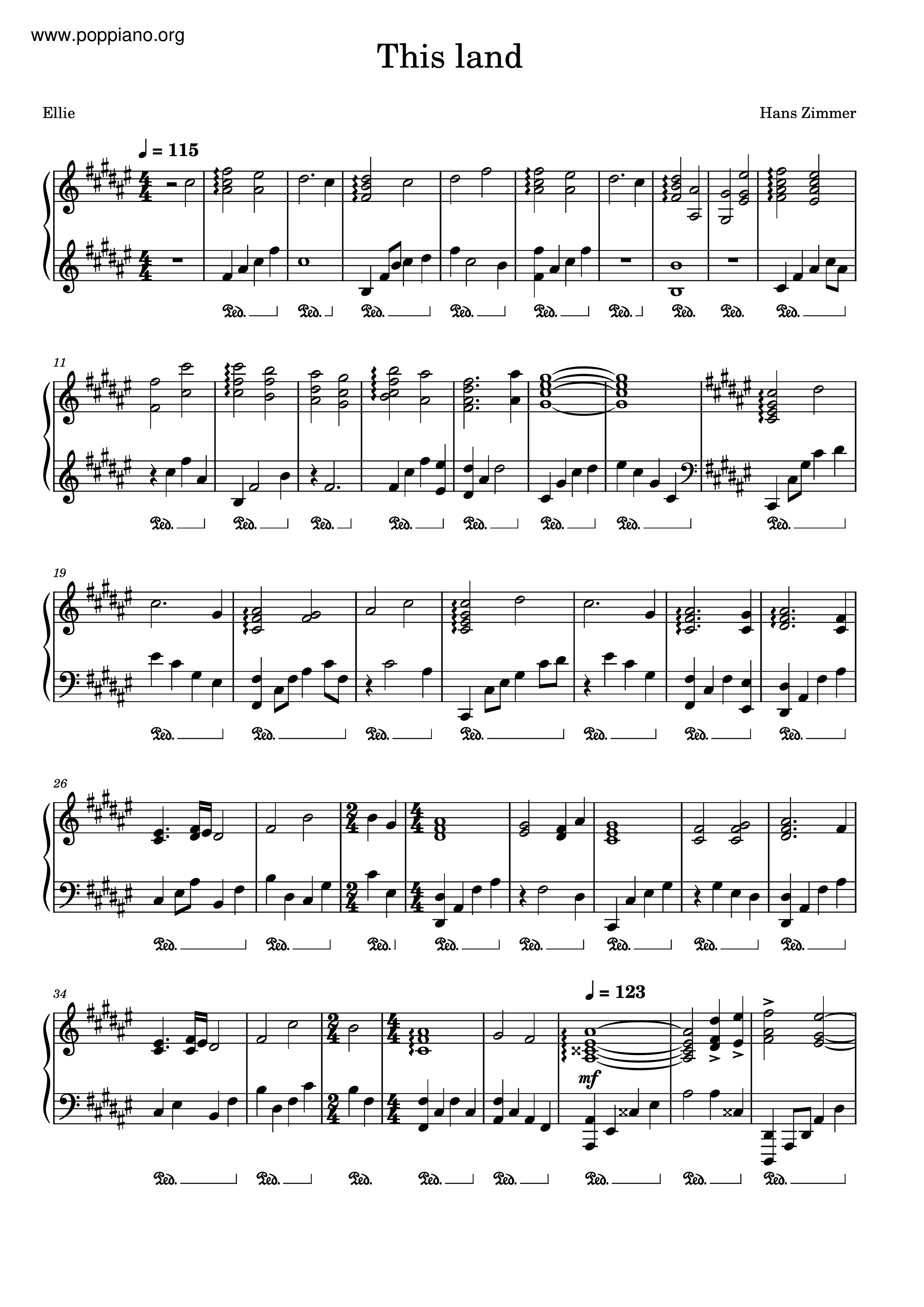 Hans Zimmer-The Lion King - This Land 琴譜pdf-香港流行鋼琴協會琴譜下載 ★