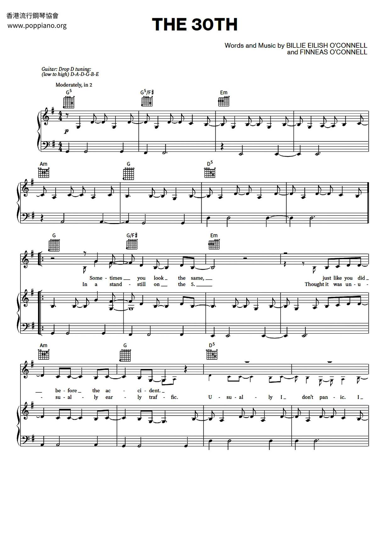 Billie Eilish-The 30th Sheet Music pdf, - Free Score Download ★
