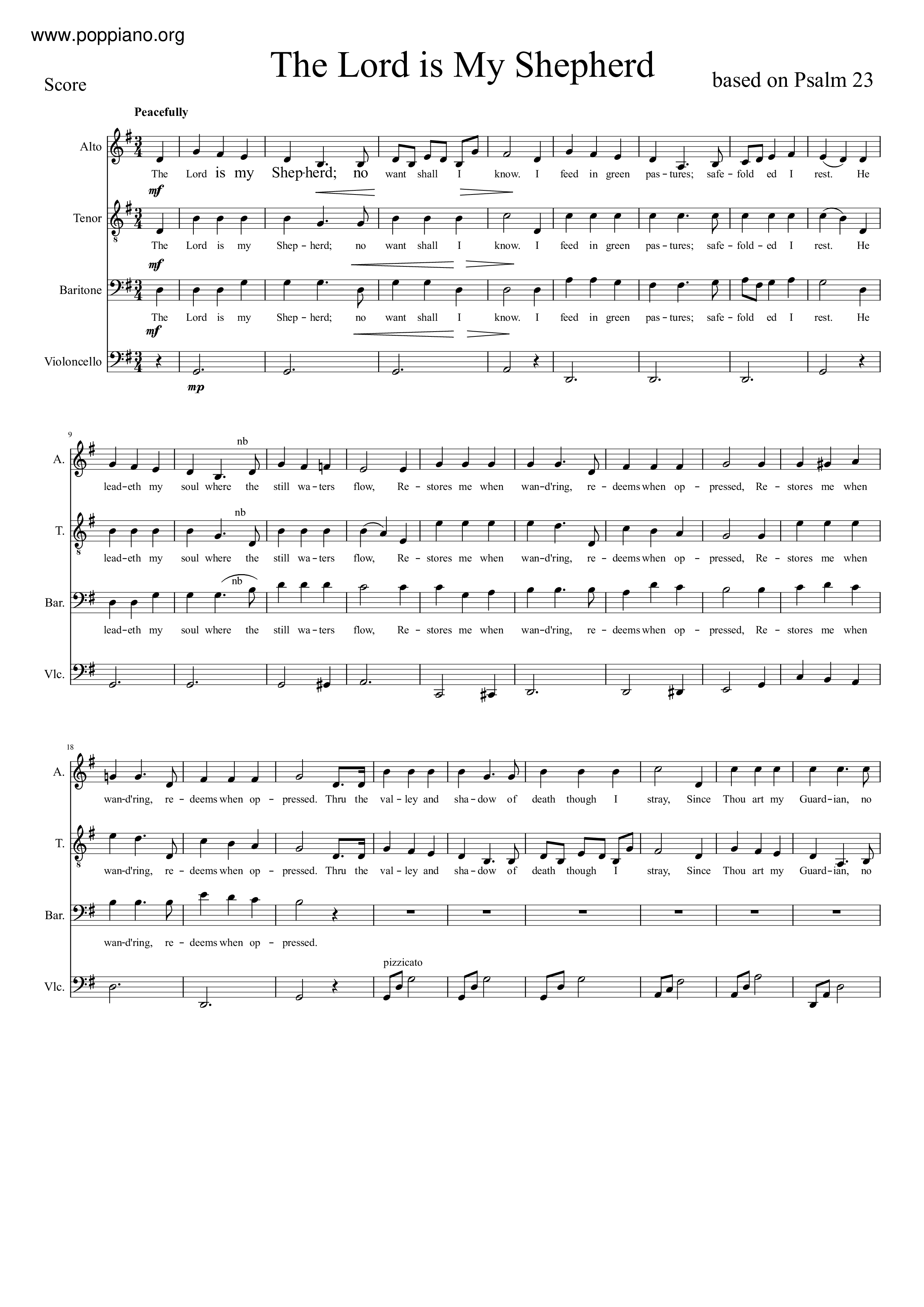 Hymn-The Lord Is My Shepherd Sheet Music pdf, - Free Score Download ★