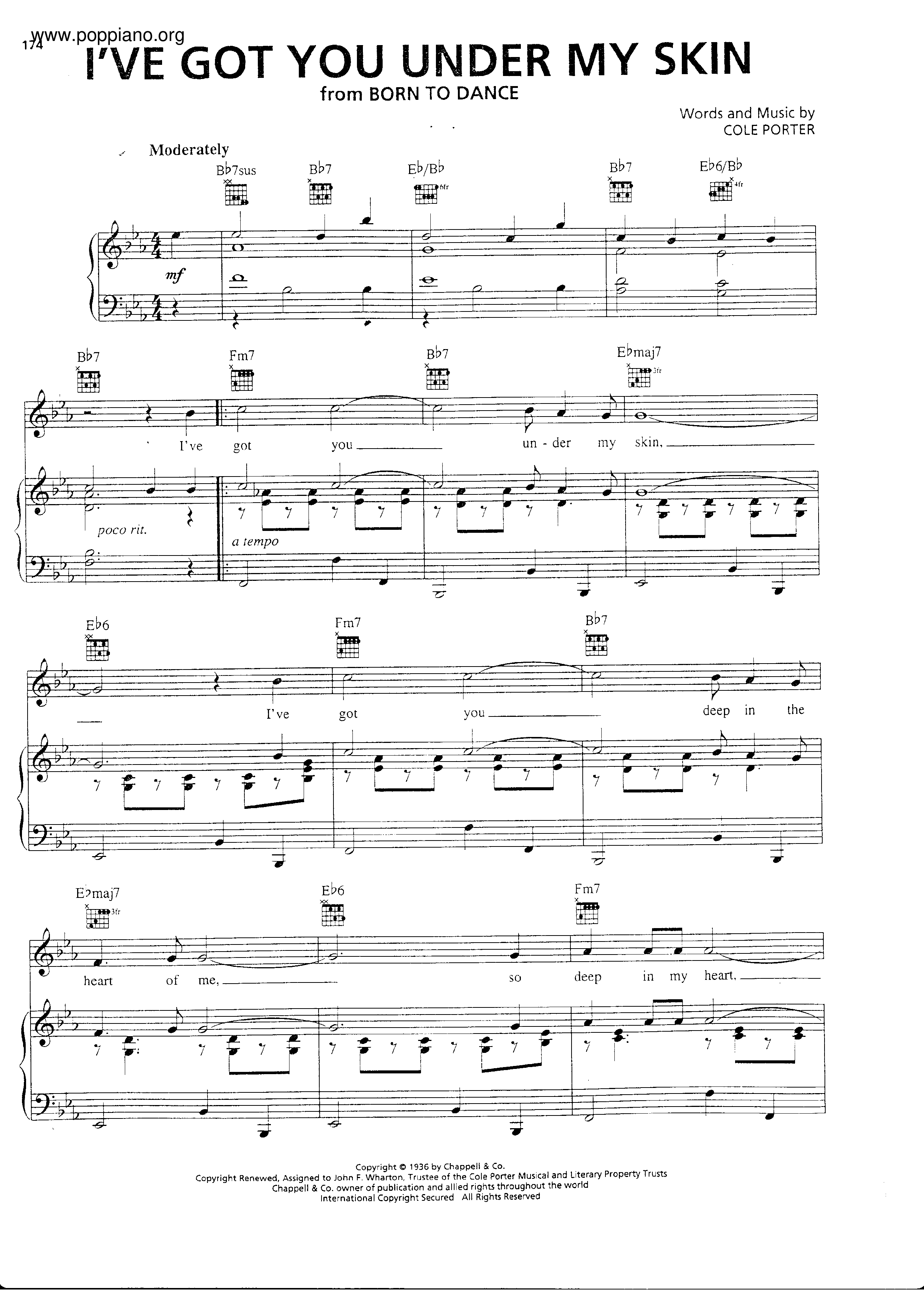 Frank Sinatra-I've Got You Under My Skin 琴譜pdf-香港流行鋼琴協會琴譜下載 ★