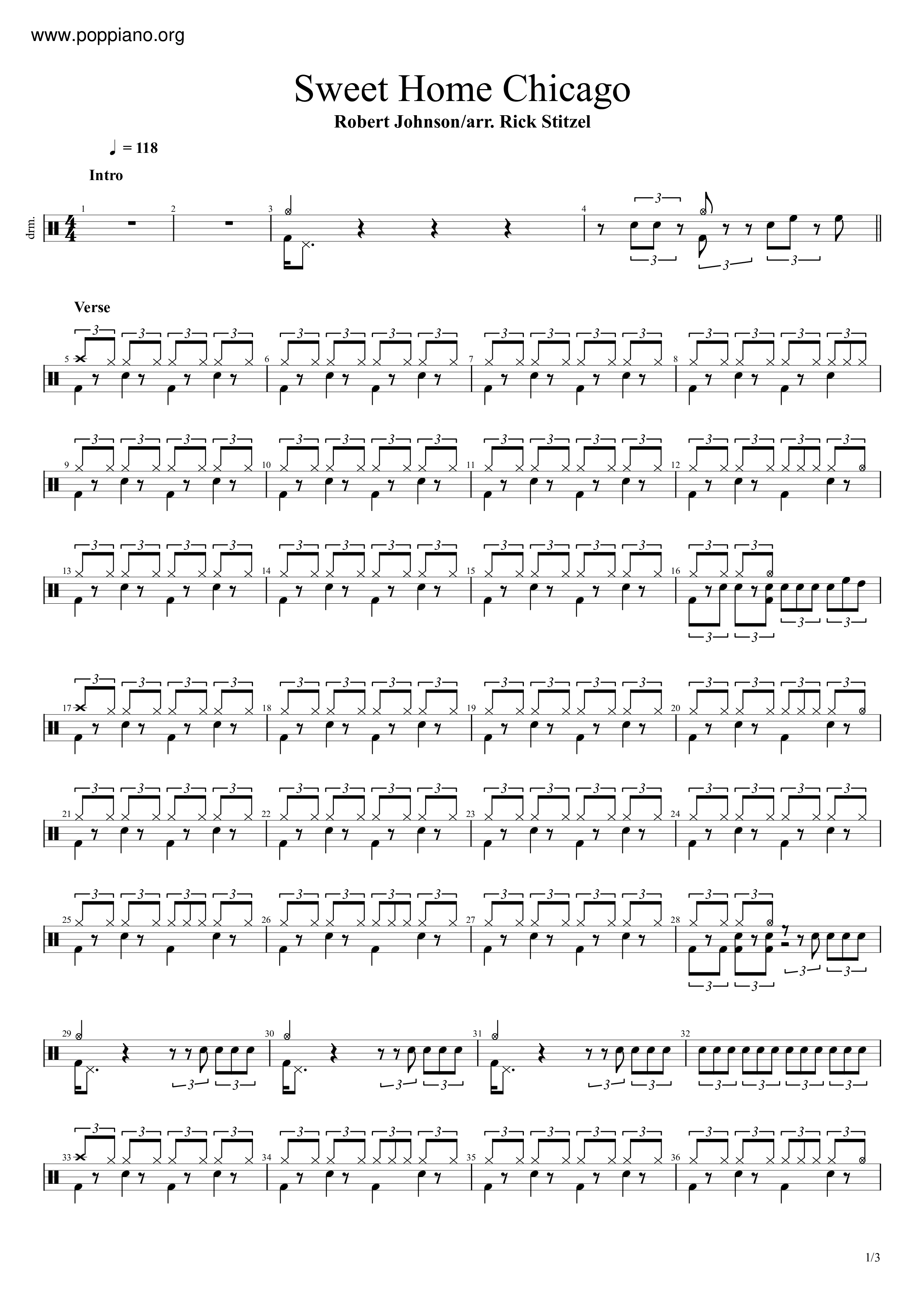 Robert Johnson-Sweet Home Chicago Drum Tab pdf, - Free Score Download ★