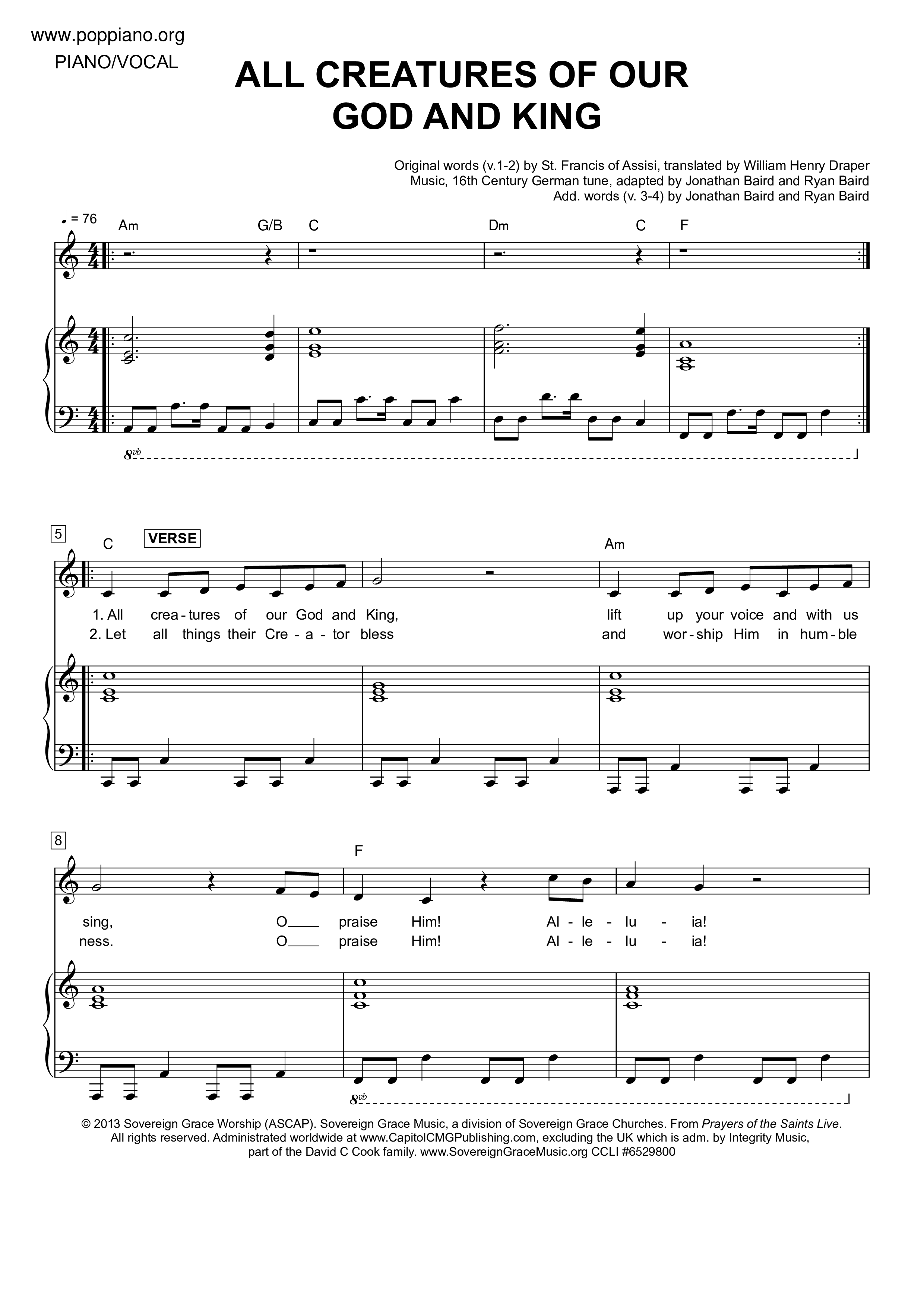 hymn-All Creatures Of Our God And King Sheet Music pdf, - Free Score ...