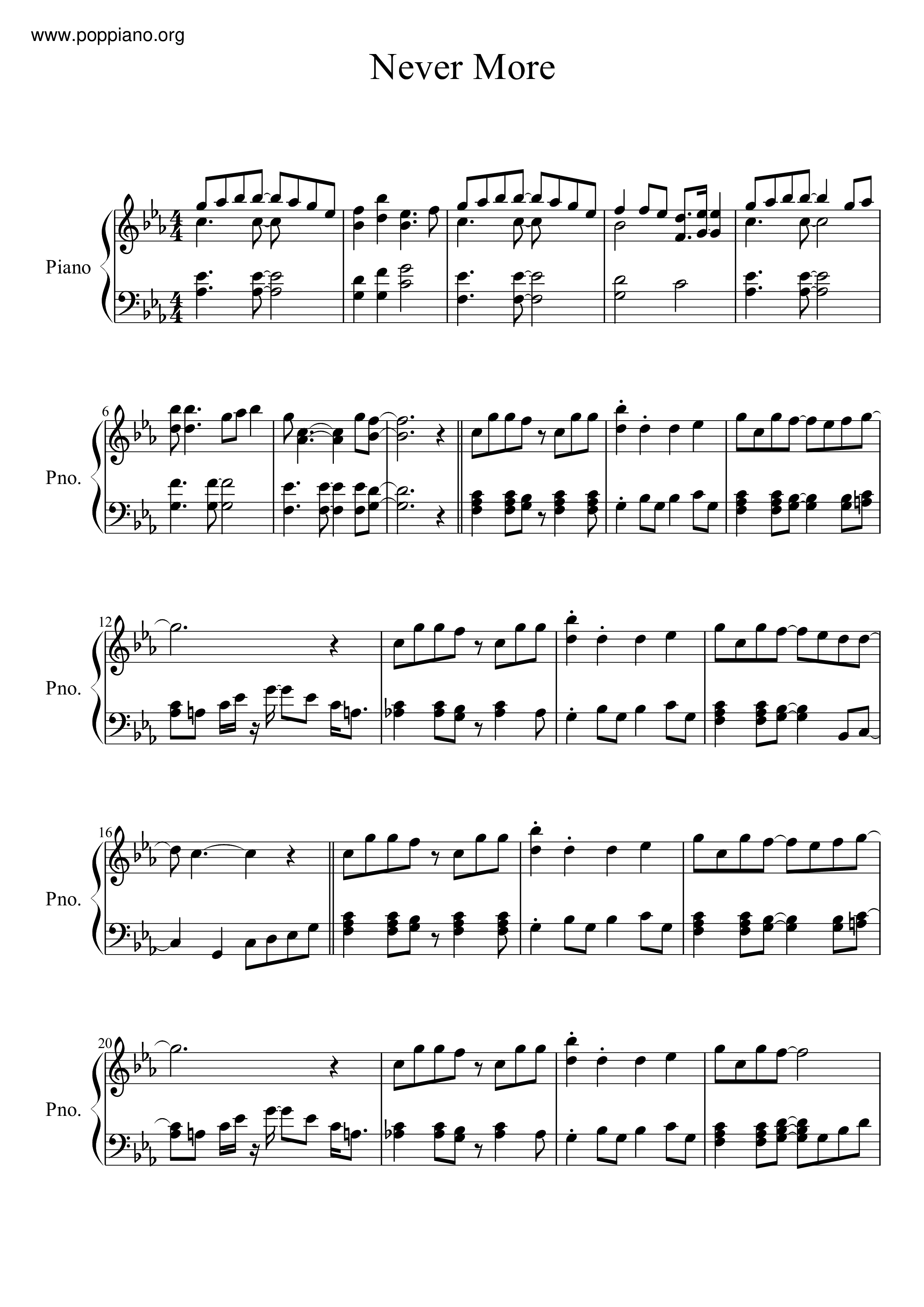 ★Persona 4 - Never More ピアノ譜pdf- 香港ポップピアノ協会 無料PDF楽譜ダウンロード gakufu