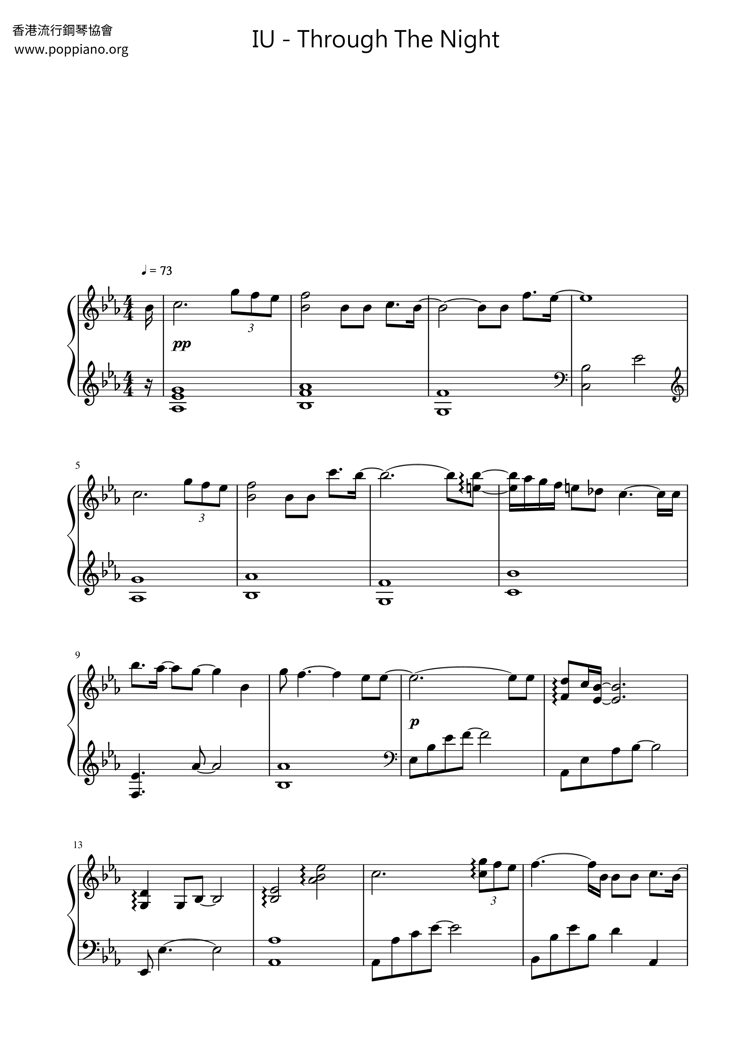Through The Night | Sheet Music | Piano Score Free PDF Download | HK Pop Piano Academy