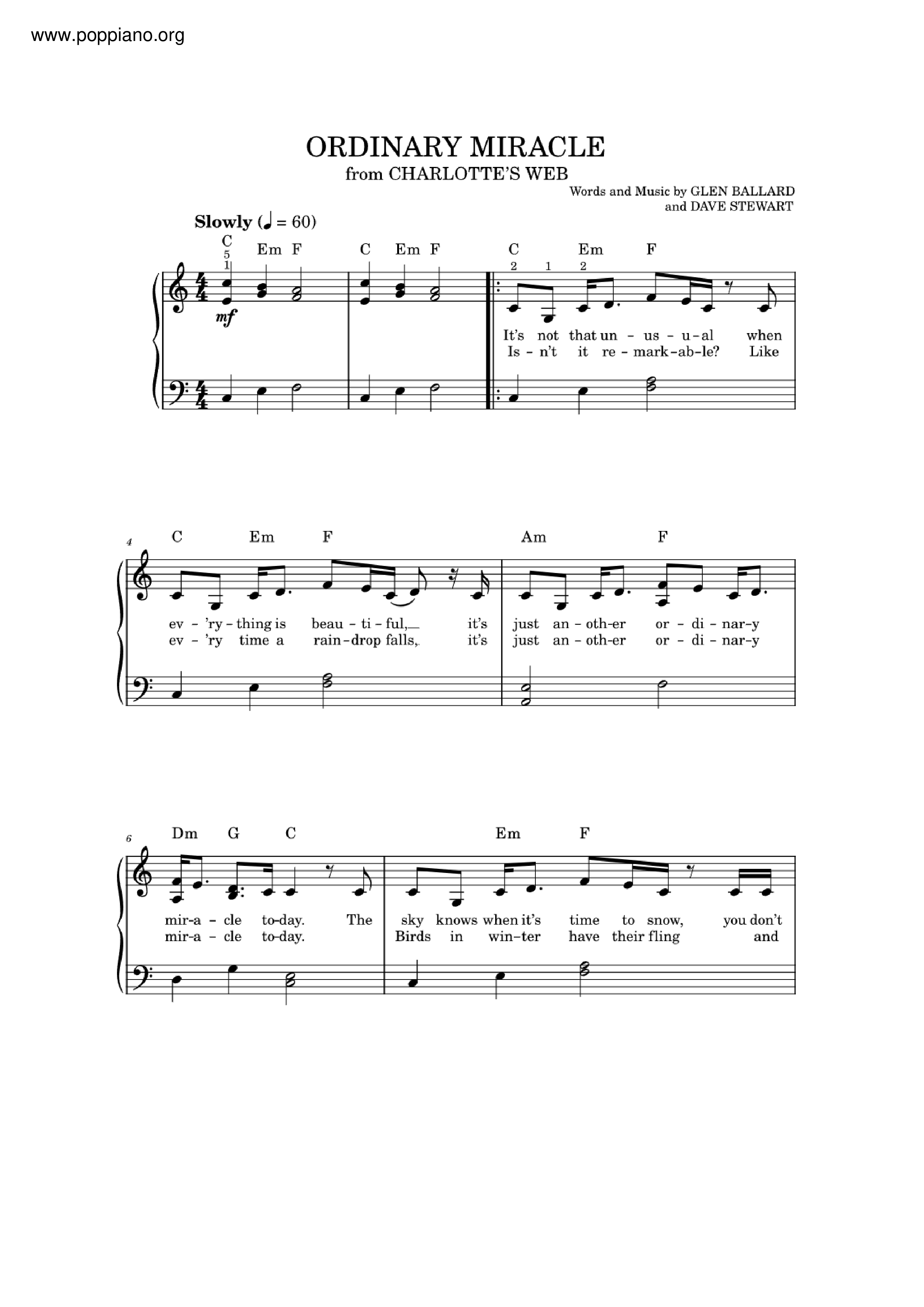 Ordinary Miracle | Sheet Music | Piano Score Free PDF Download | HK Pop ...