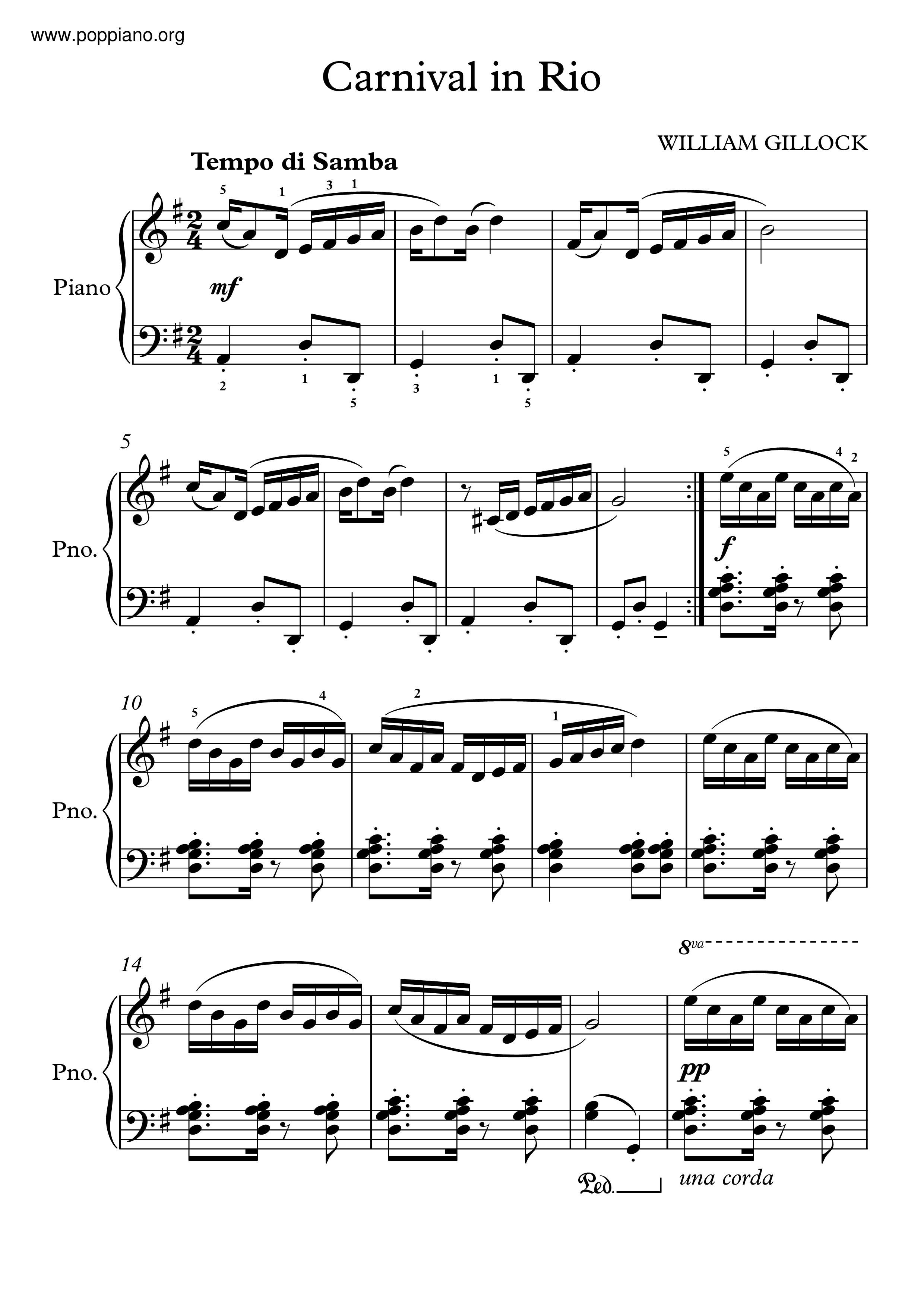 William Gillock-Carnival In Rio Sheet Music pdf, (ウィリアム・ギロック) - Free Score Download ★