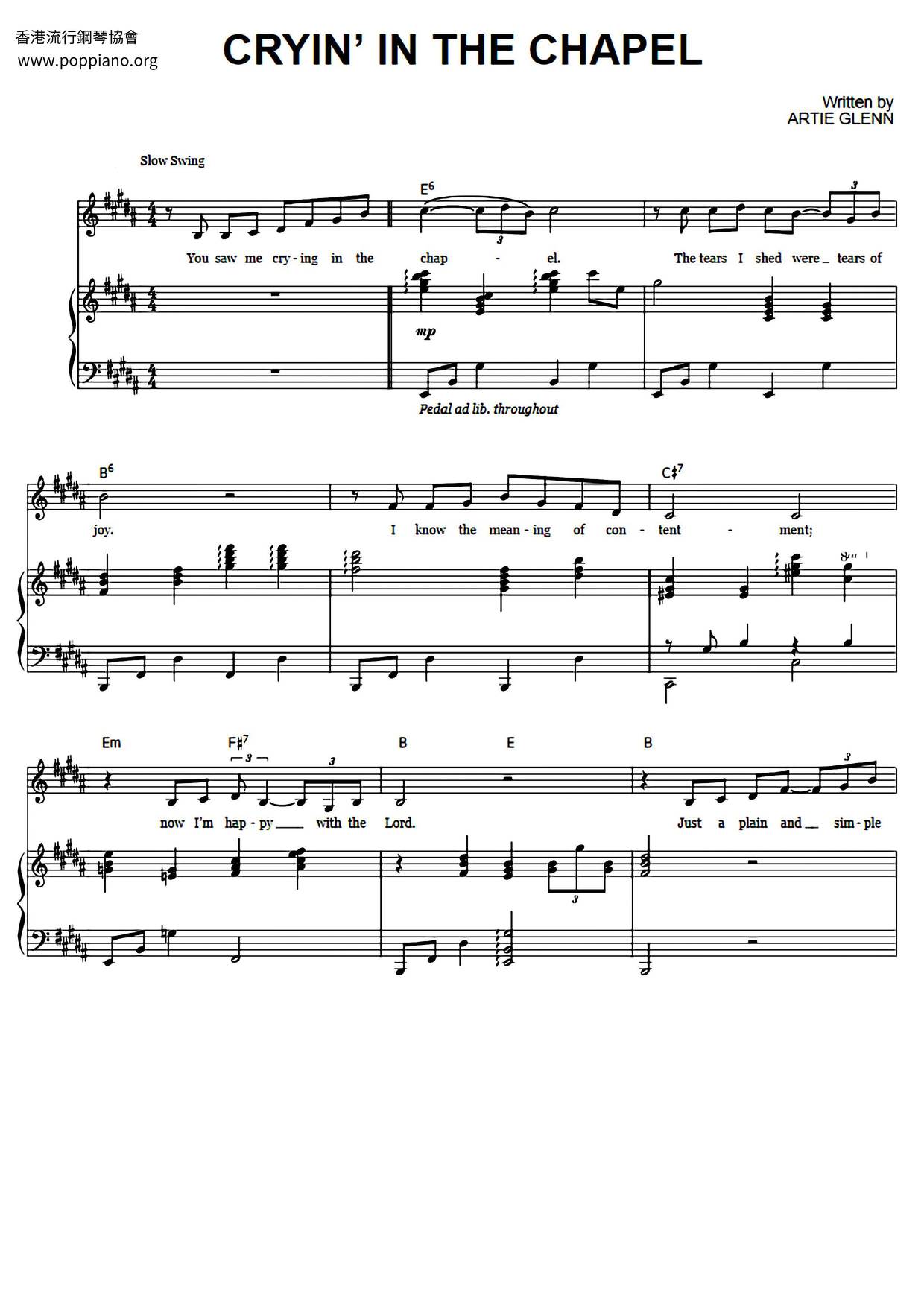 Elvis Presley-Crying In The Chapel Sheet Music pdf, - Free Score Download ★