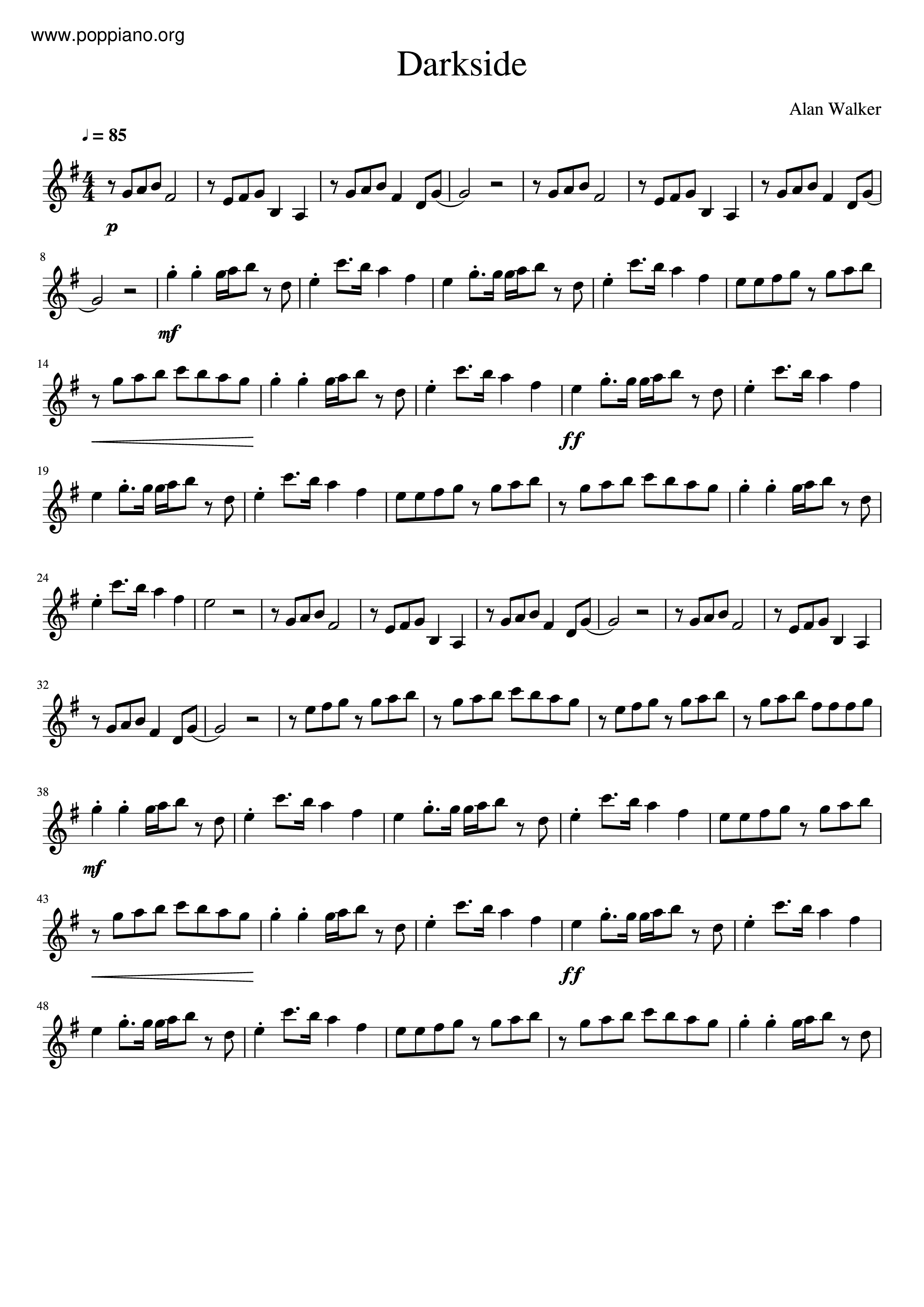 Alan Walker-Darkside 琴譜pdf (アラン・ウォーカー)-香港流行鋼琴協會琴譜下載 ★