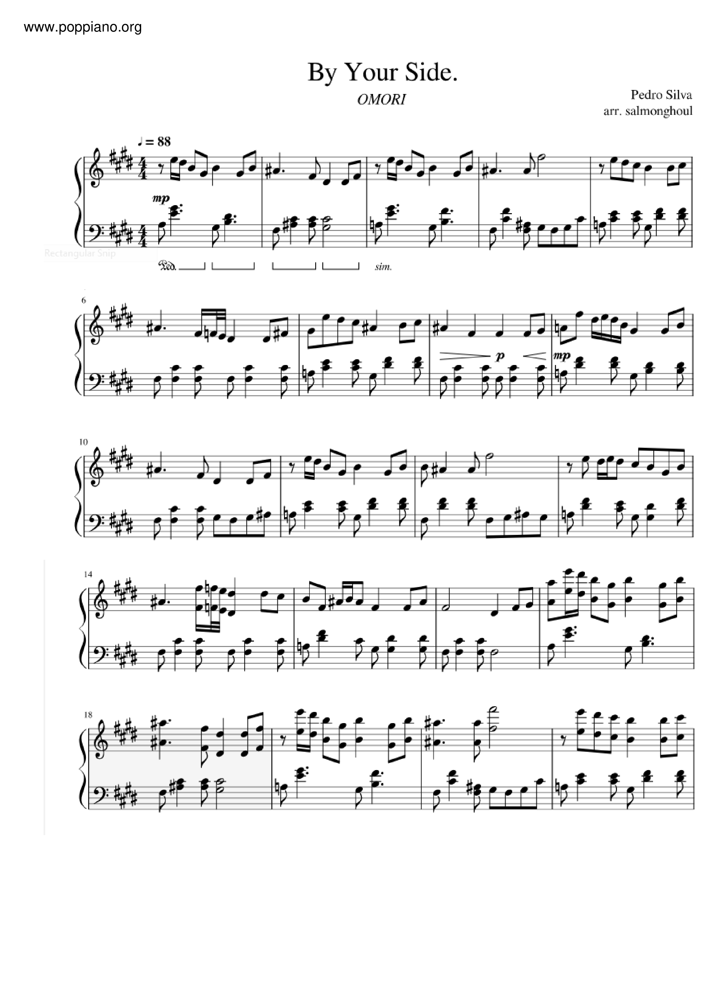 ★Pedro Silva - Omori - By Your Side ピアノ譜pdf- 香港ポップピアノ協会 無料PDF楽譜ダウンロード ...