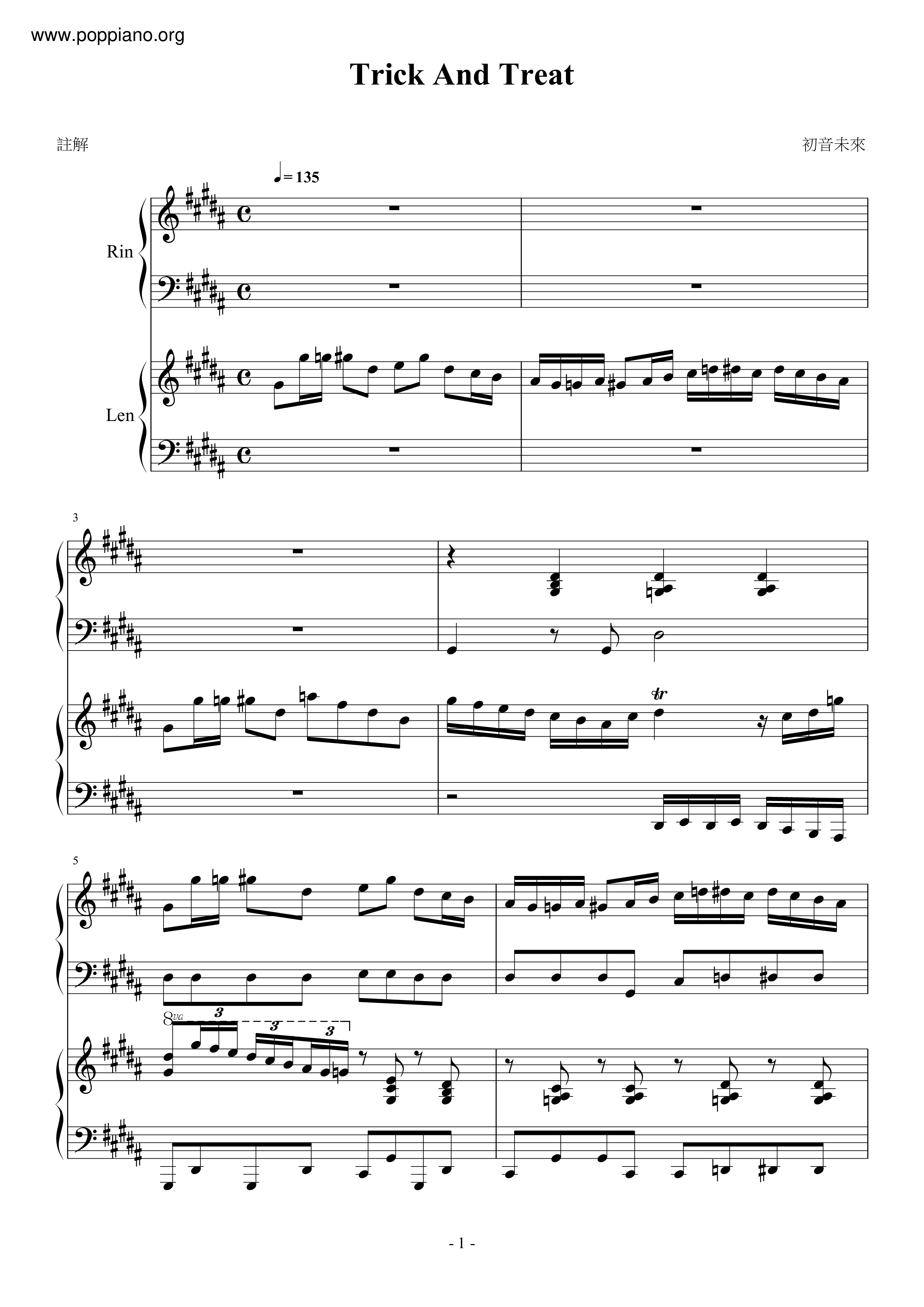 Vocaloid 鏡音雙子-Trick And Treat Sheet Music pdf, - Free Score Download ★