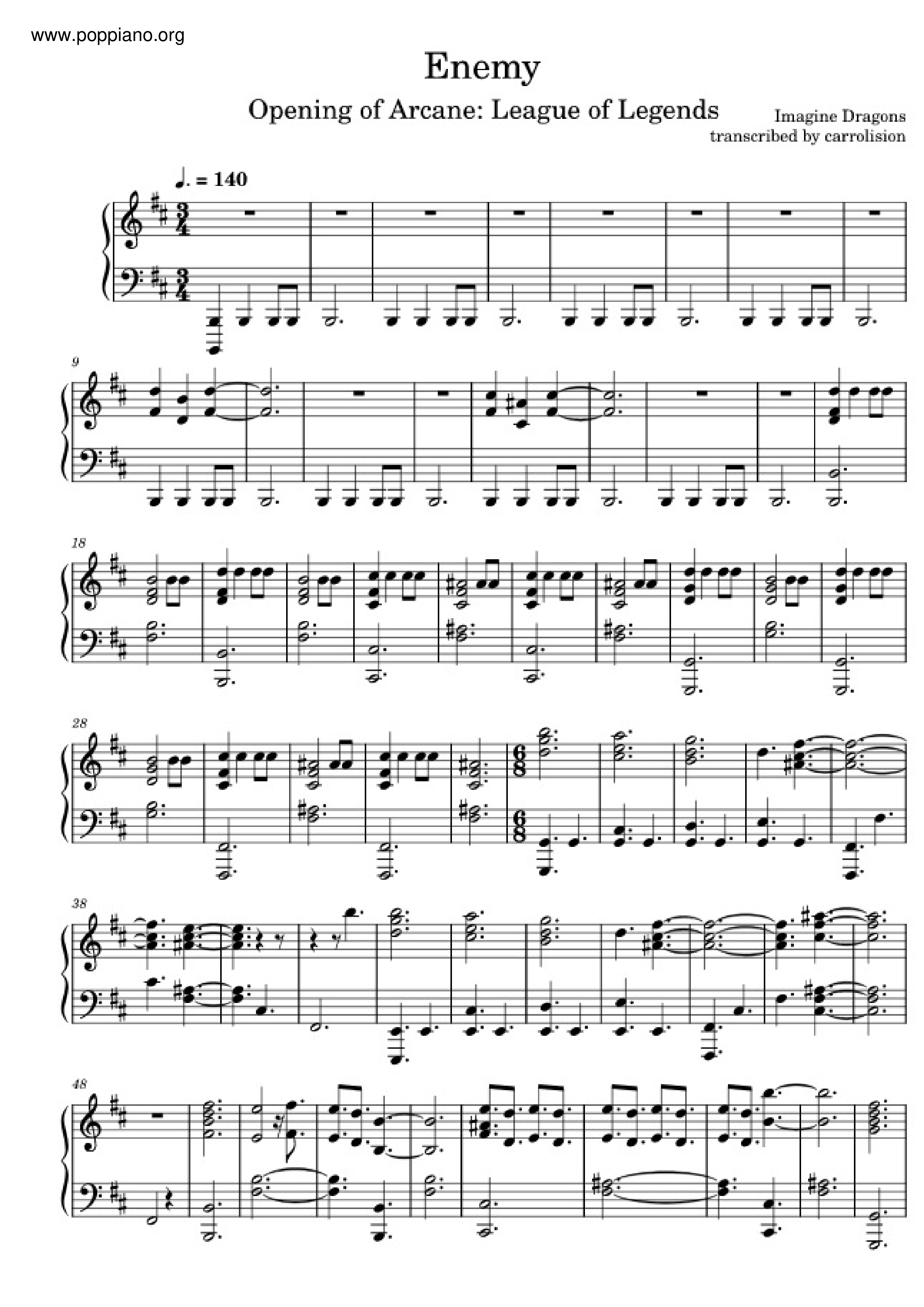 enemy - from the series arcane league of legends - Sheet Music / Piano ...
