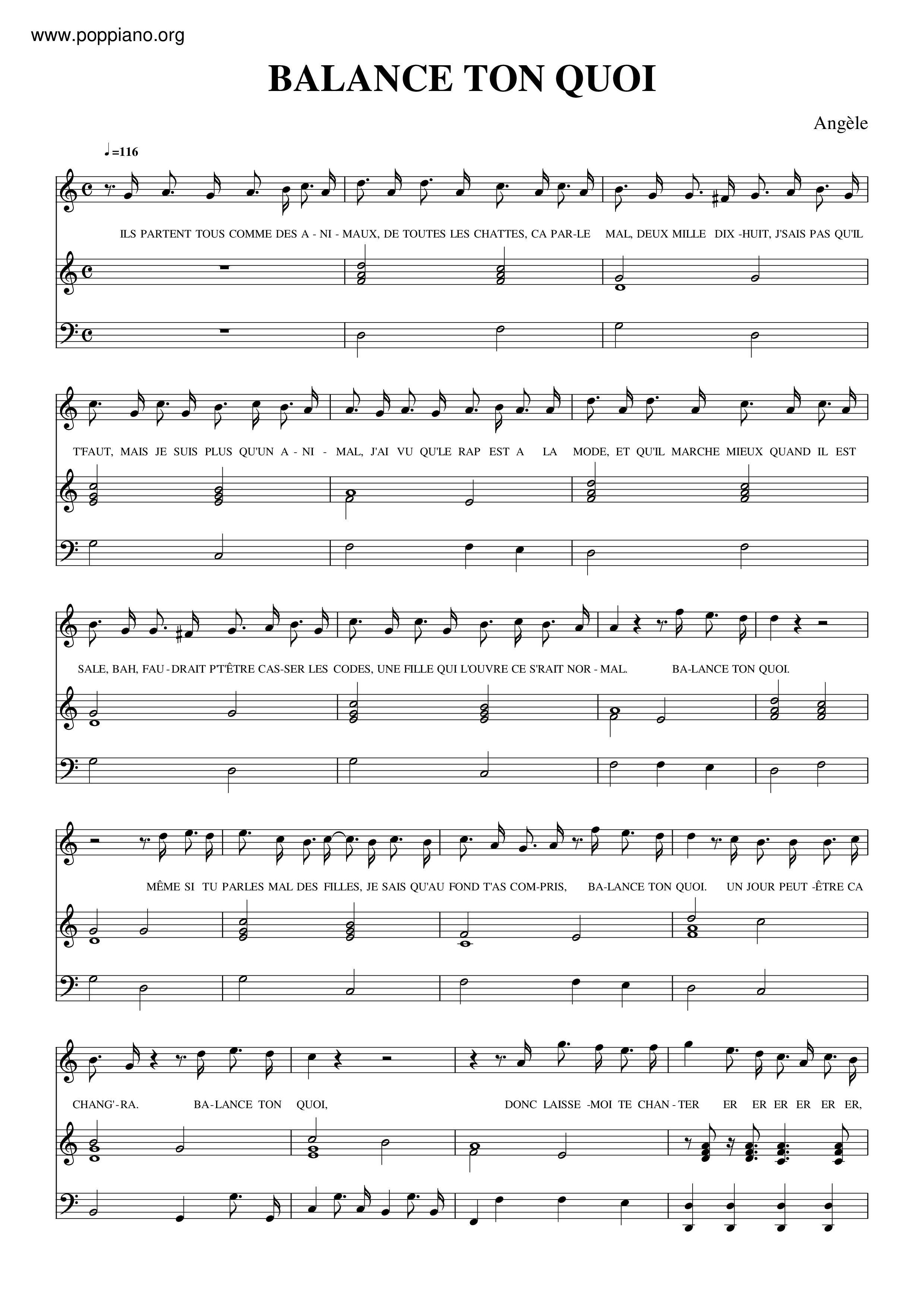 Angele-Balance Ton Quoi Sheet Music pdf, - Free Score Download ★