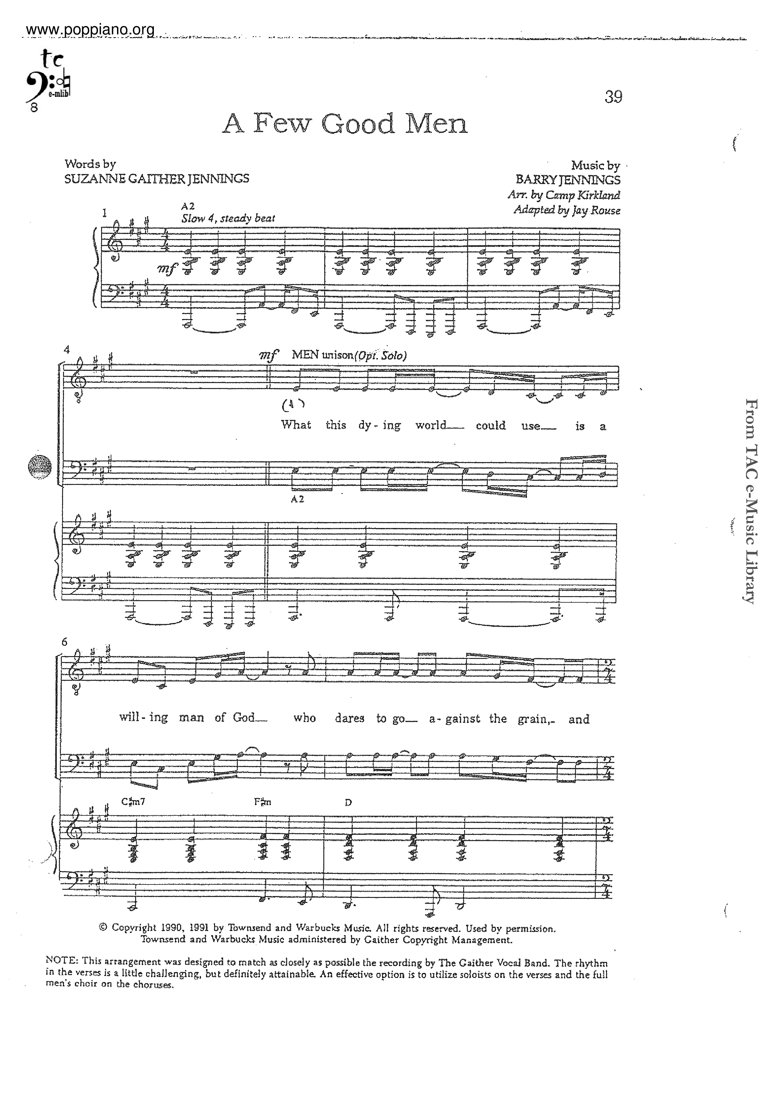 Bill & Gloria Gaither-A Few Good Men Sheet Music pdf, - Free Score ...