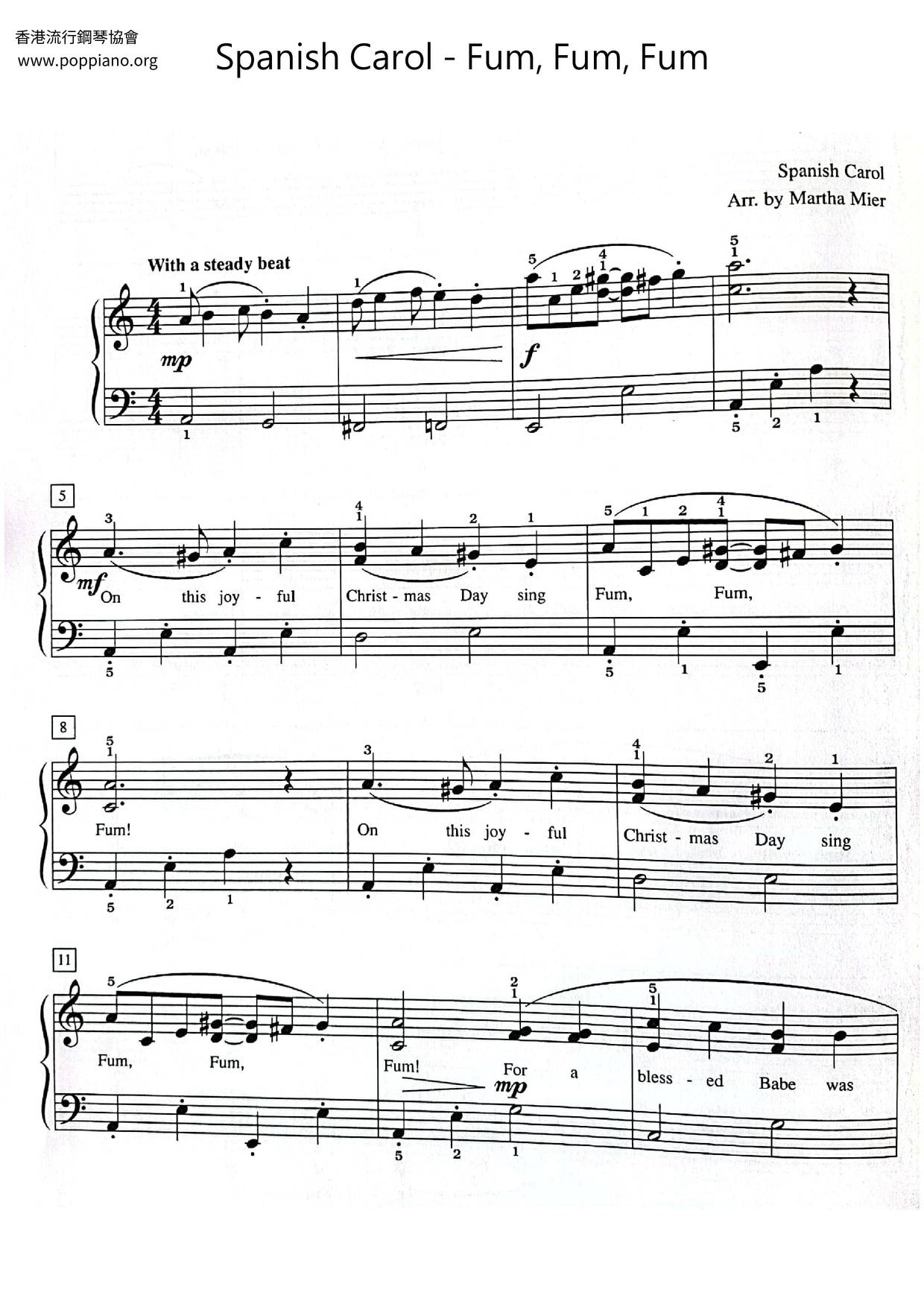 Kid songs-Fum, Fum, Fum Sheet Music pdf, - Free Score Download ★