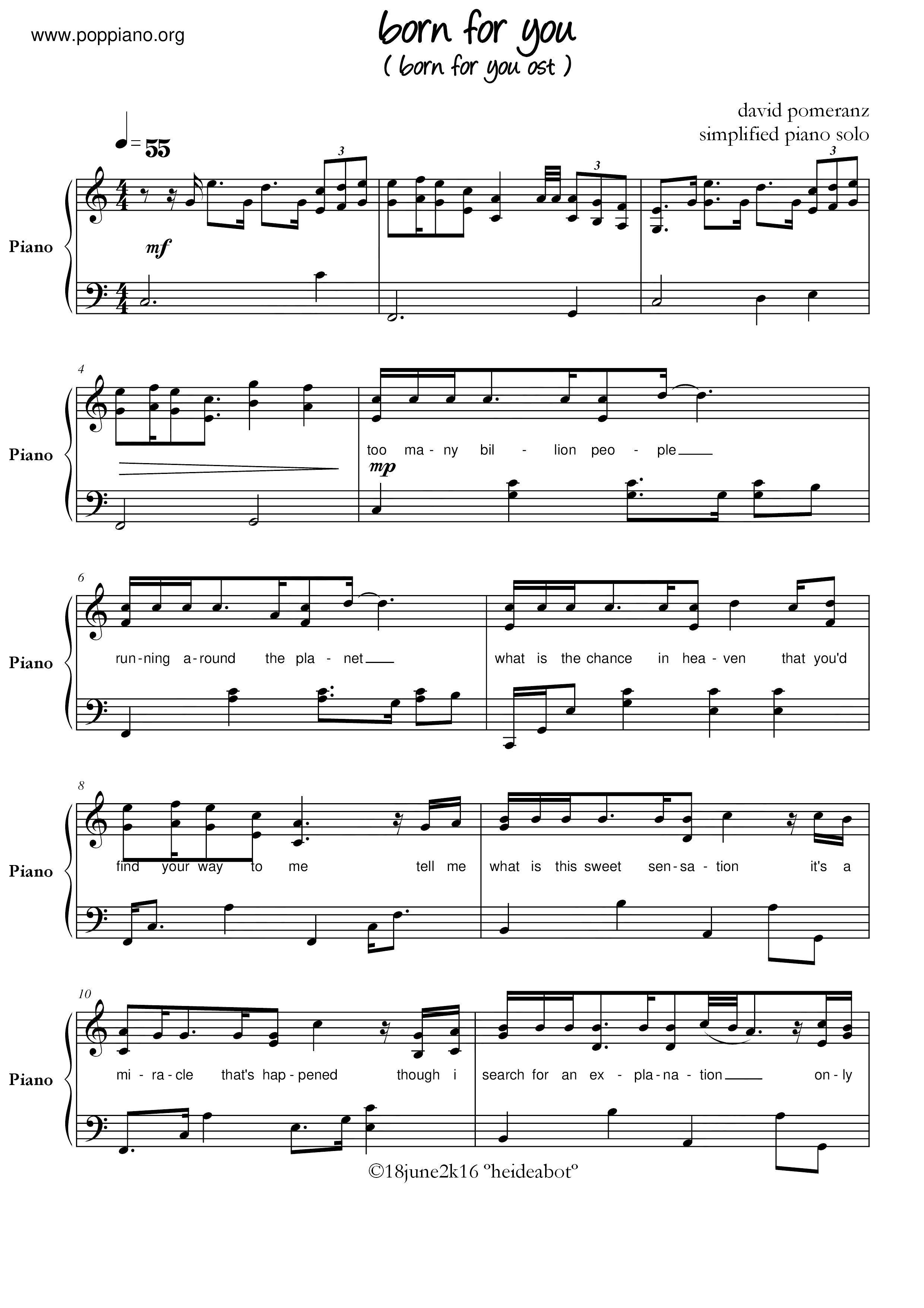 David Pomeranz-Born For You Sheet Music pdf, - Free Score Download ★