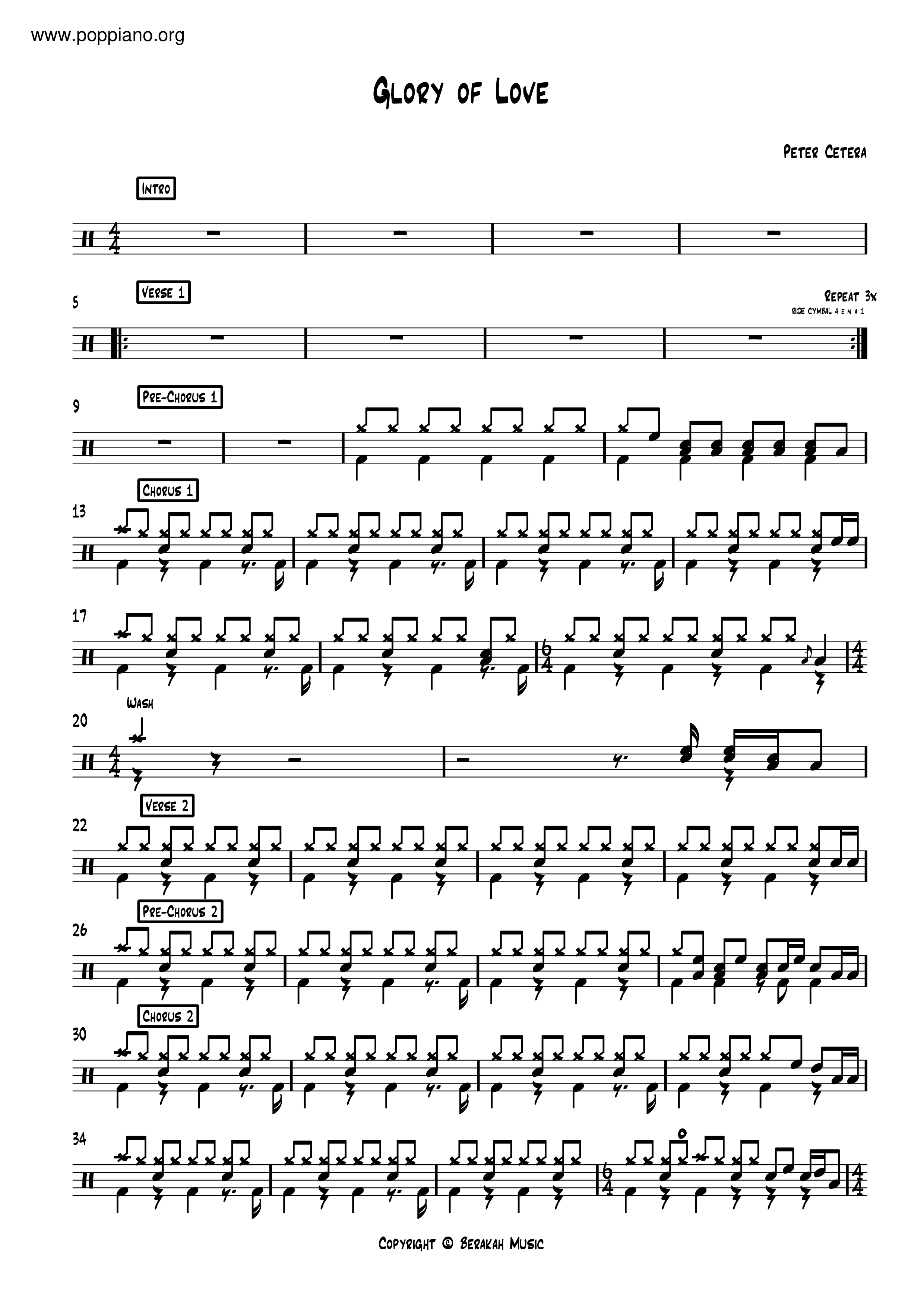 ★Peter Cetera - Glory Of Love ドラムスコアpdf- 香港ポップピアノ協会 無料PDF楽譜ダウンロード gakufu