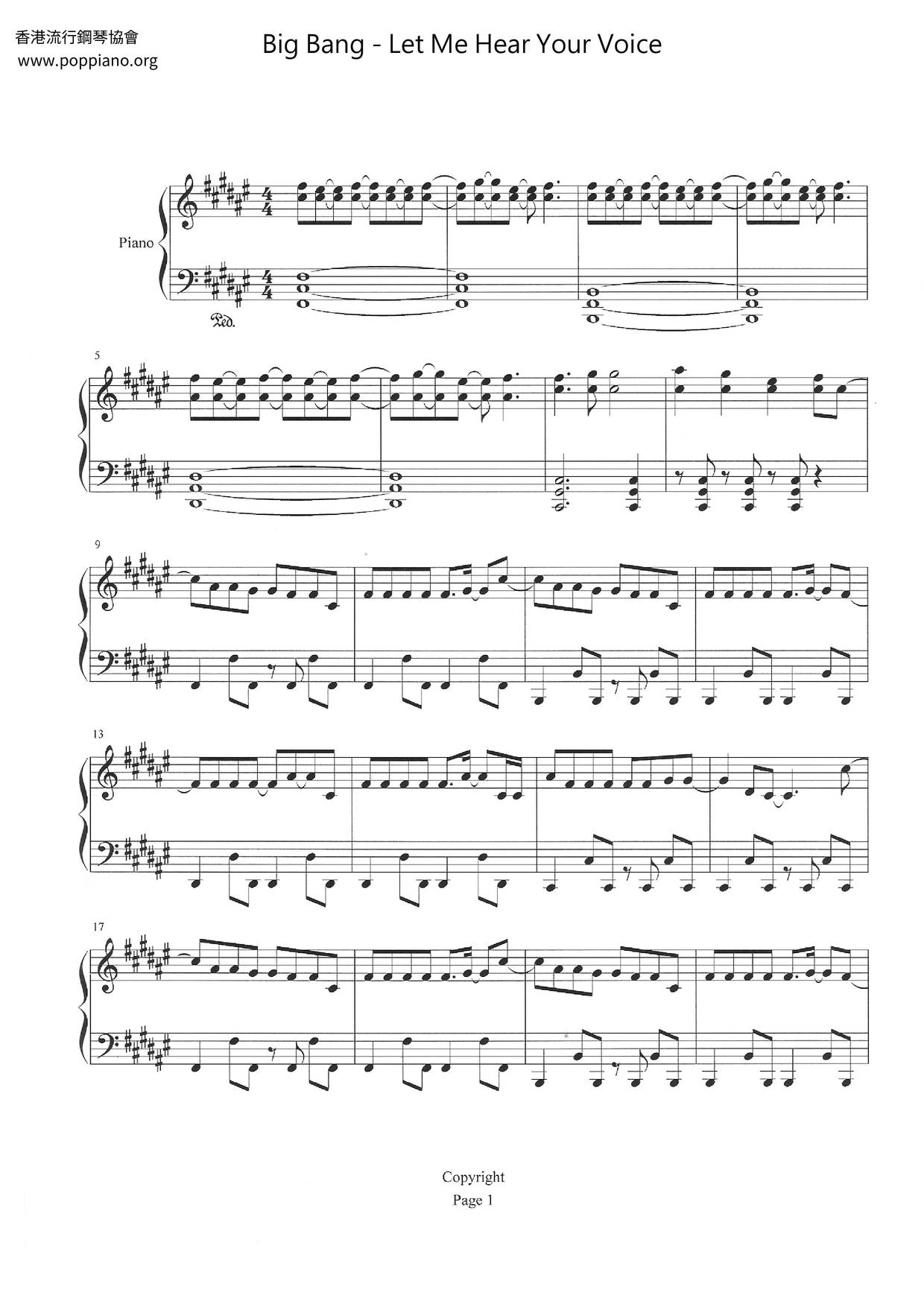 Big Bang-Let Me Hear Your Voice 琴譜pdf (빅뱅)-香港流行鋼琴協會琴譜下載 ★