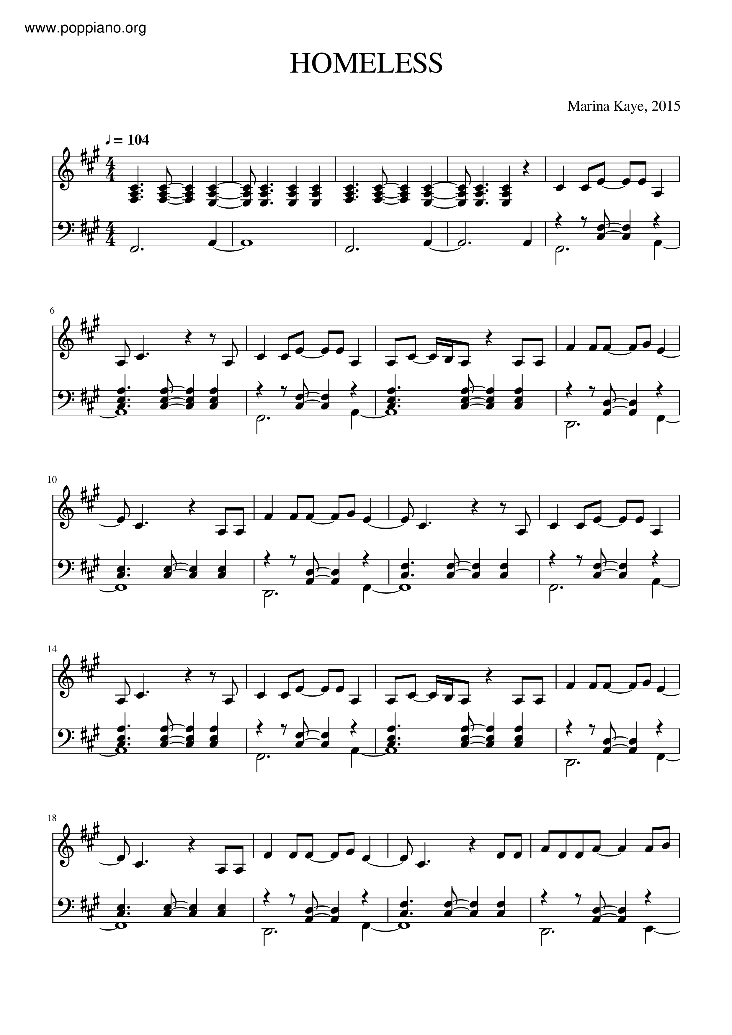 Marina Kaye-Homeless Sheet Music pdf, - Free Score Download ★