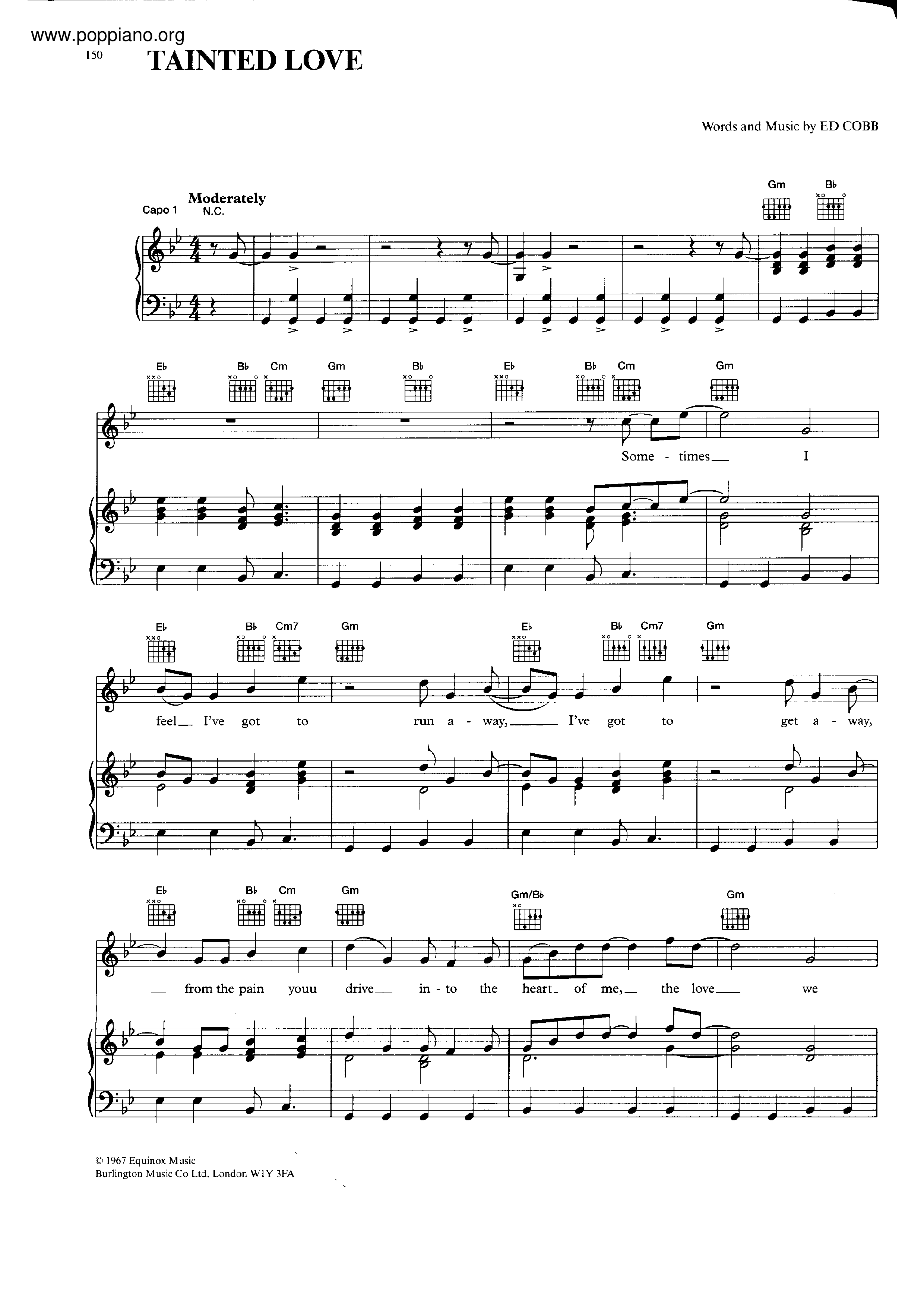 Ed Cobb, Gloria Jones-Tainted Love Sheet Music pdf, - Free Score Download ★
