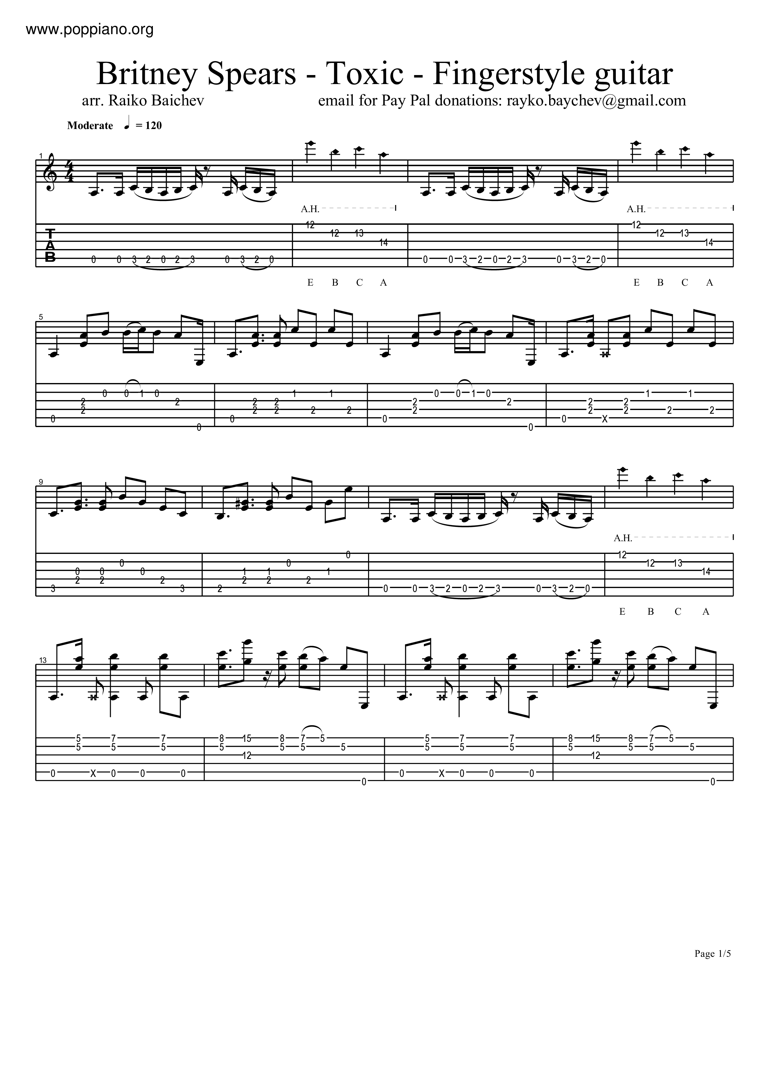 Toxic - Sheet Music / Piano Score Free PDF Download - HK Pop Piano ...