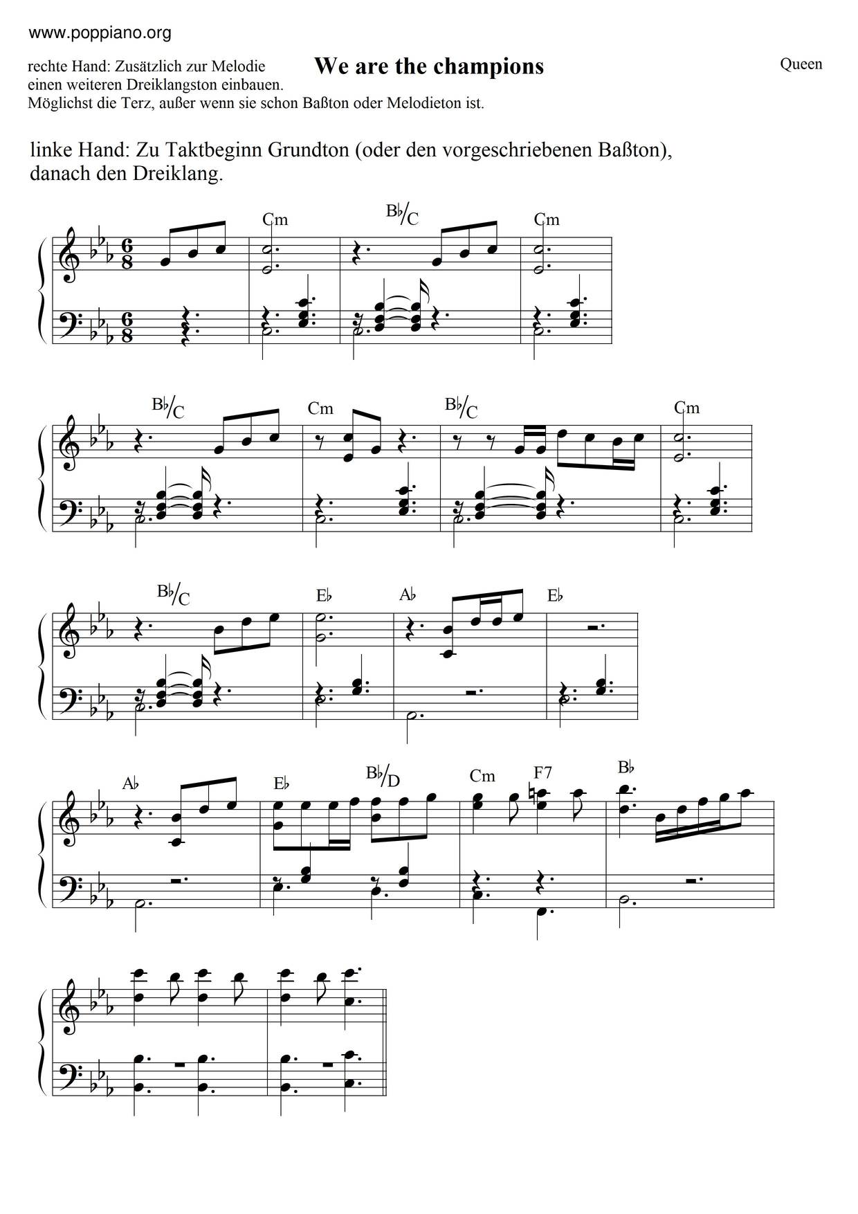 Queen-We Are The Champions 琴譜pdf (クイーン)-香港流行鋼琴協會琴譜下載 ★