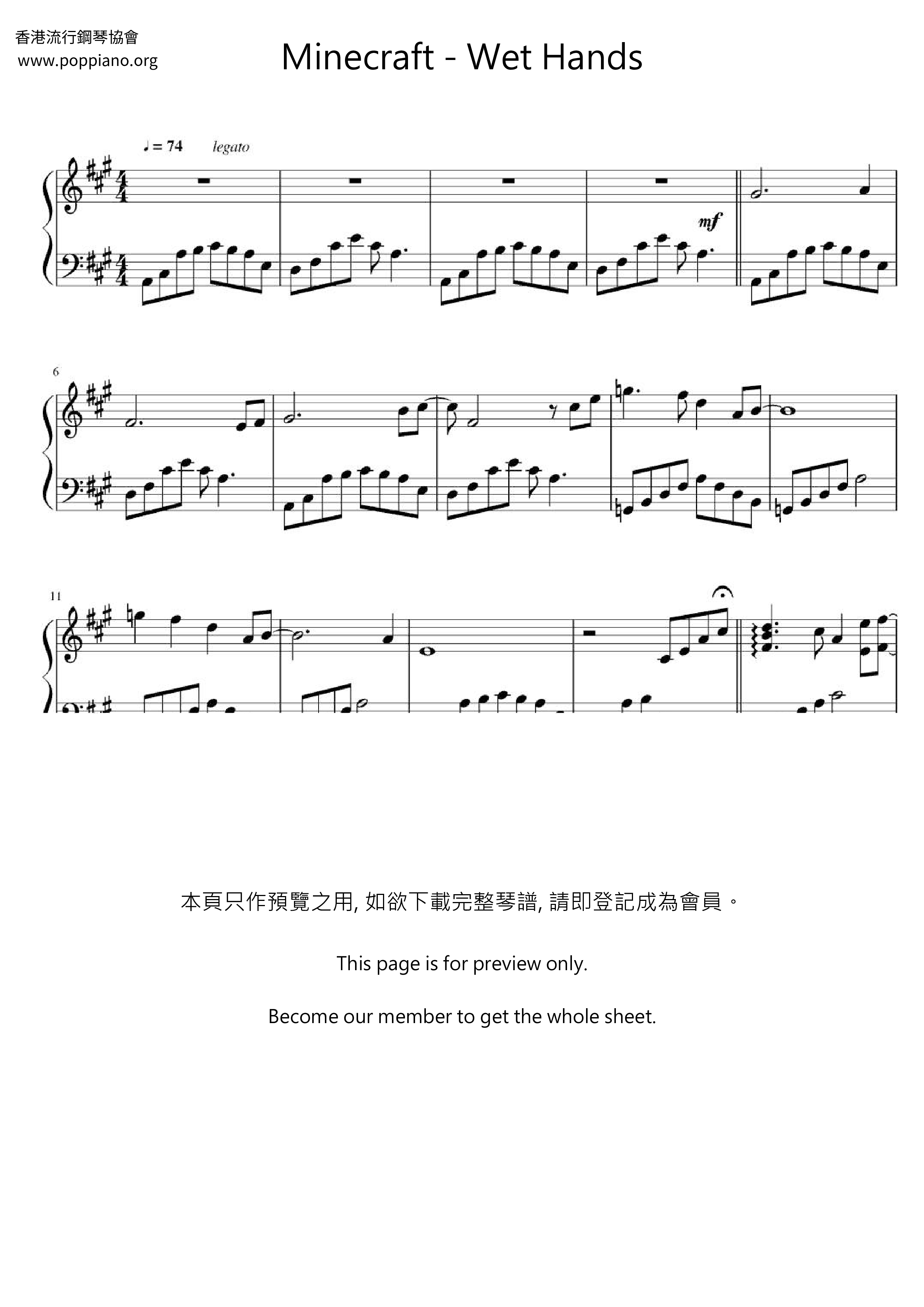 Minecraft-Wet Hands Sheet Music pdf, - Free Score Download ★
