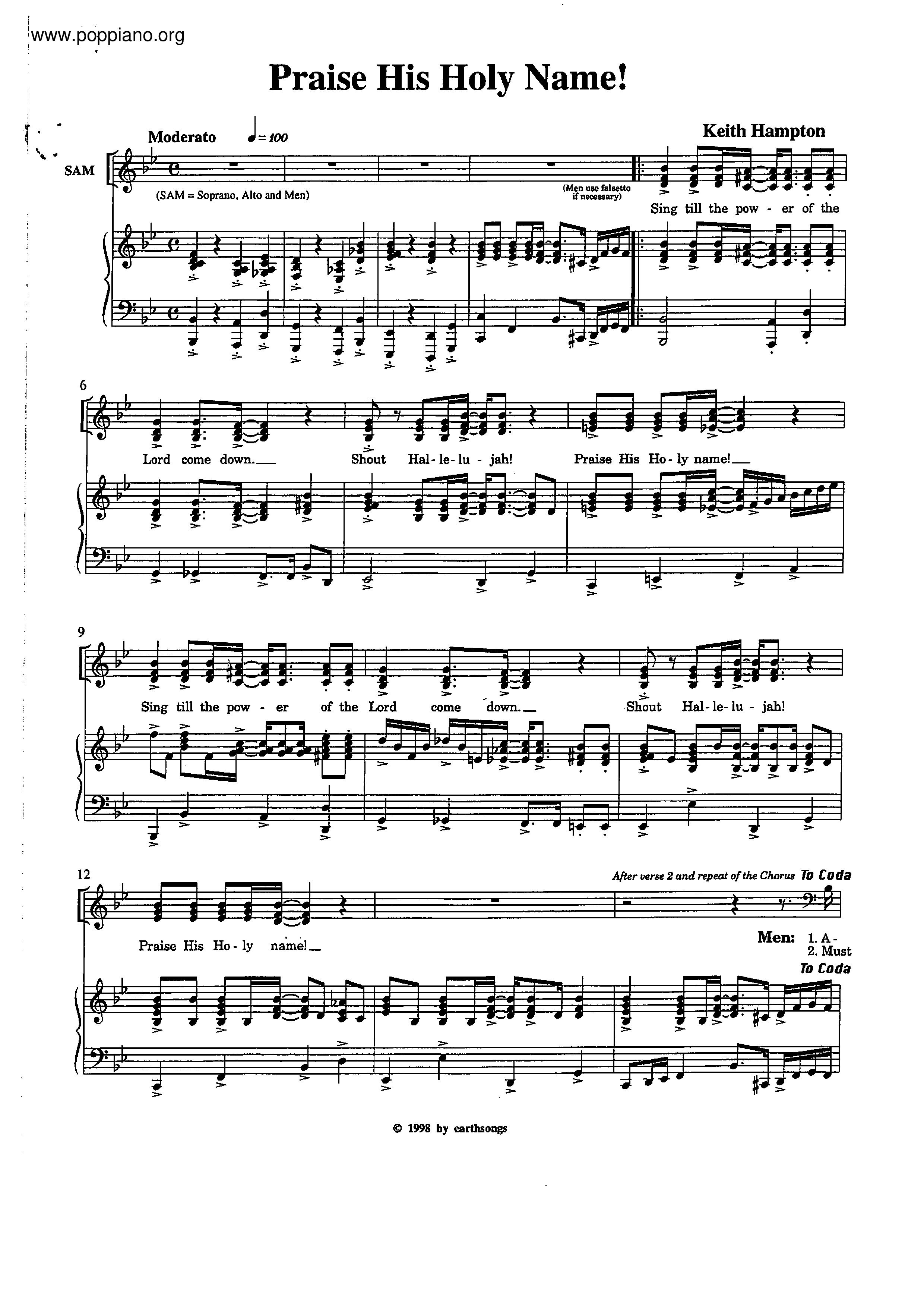 ★ 詩歌-Praise His Holy Name 琴譜pdf-香港流行鋼琴協會琴譜下載 ★