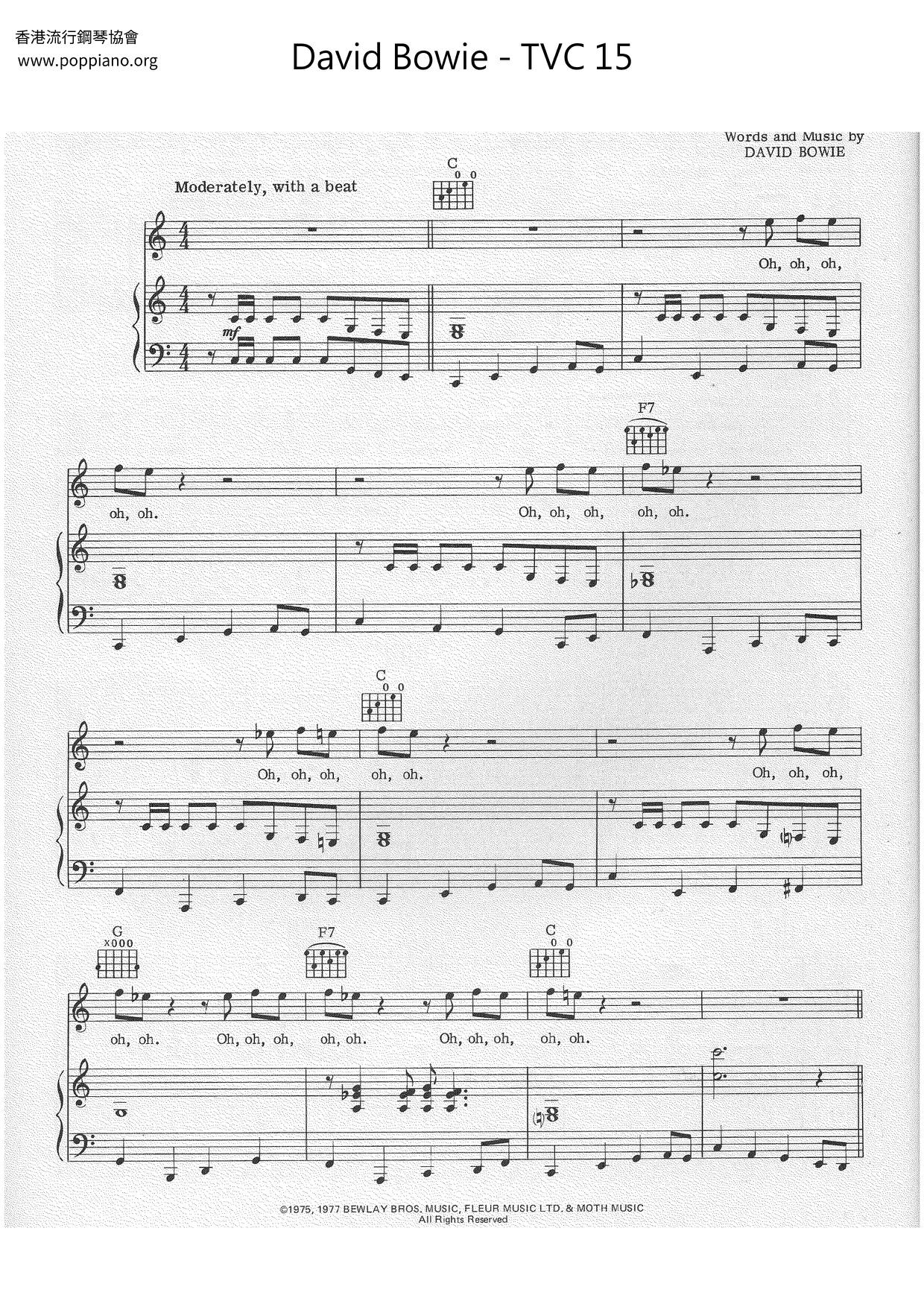 David Bowie-TVC15 Sheet Music pdf, - Free Score Download ★